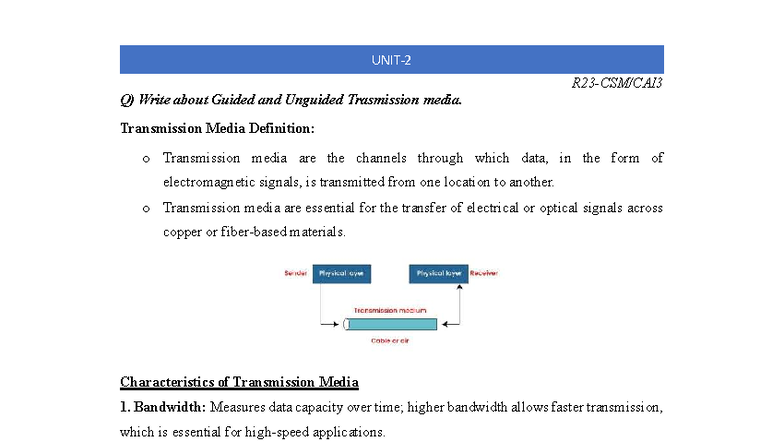 CN-UNIT2F - Guided vs Unguided Transmission Media Overview - Studocu