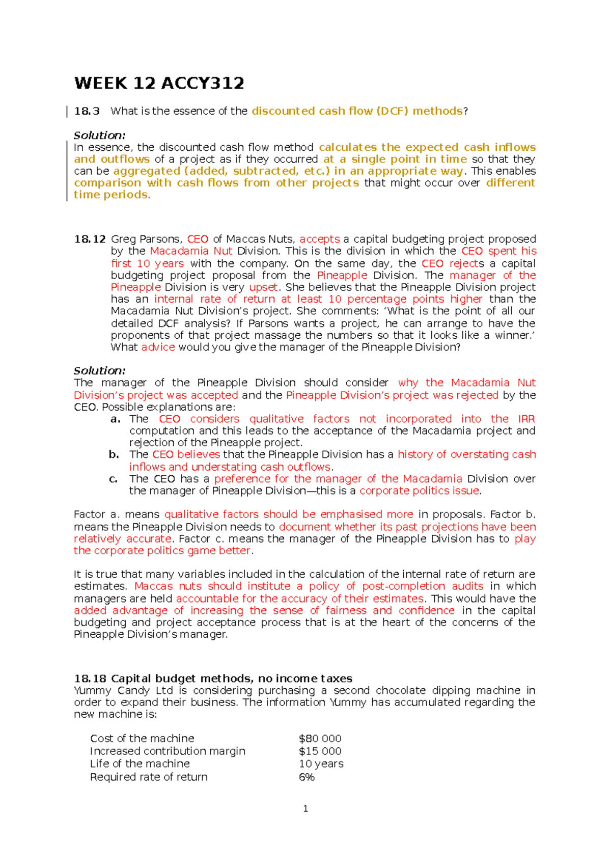 WEEK 12 ACCY312 - Tutorial - WEEK 12 ACCY 18 What is the essence of the ...