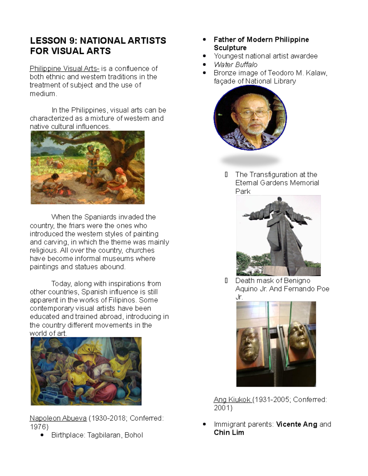 Contemporary Philippine Arts - LESSON 9: NATIONAL ARTISTS FOR VISUAL ...