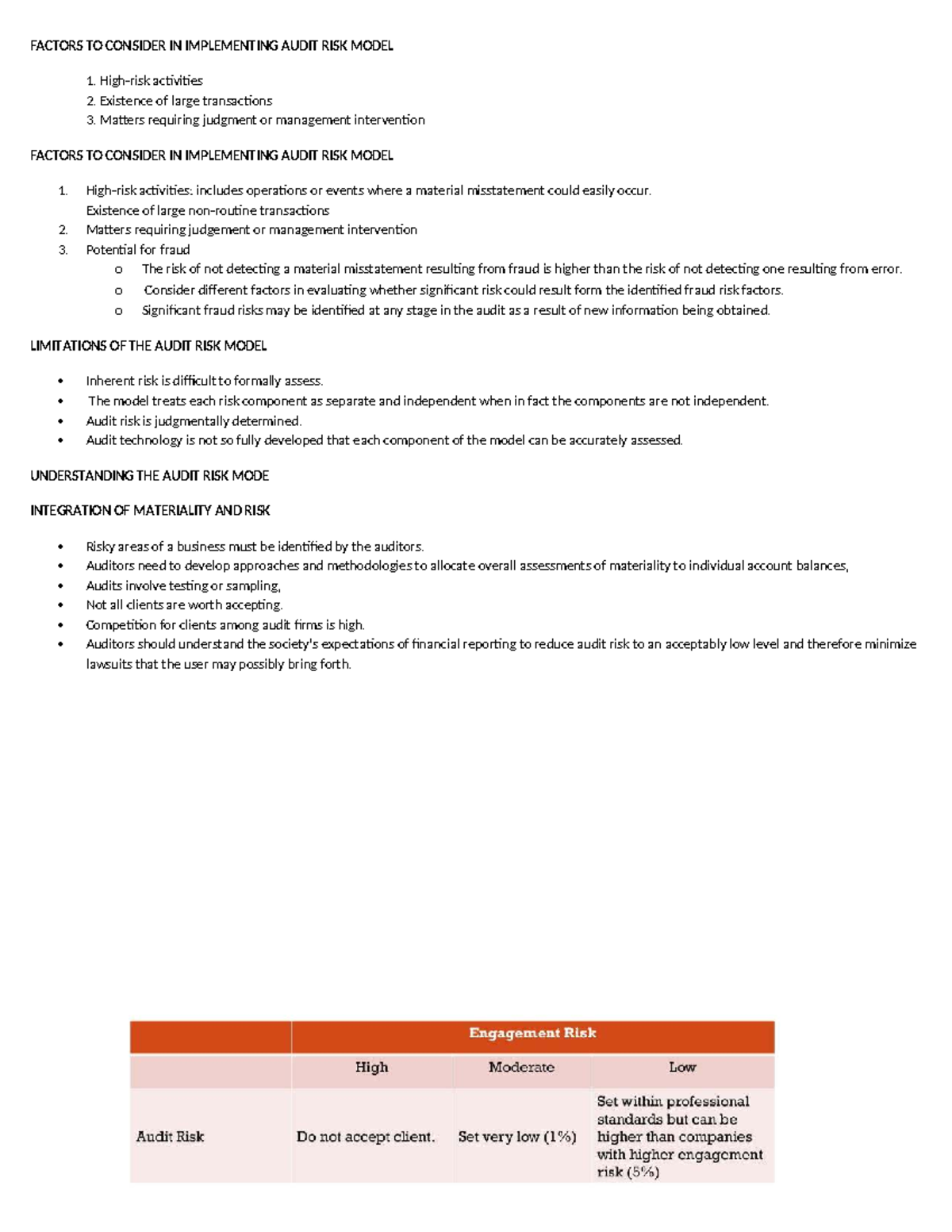 Factors to Consider in Implementing Audit Risk Model - Theo 2 Notes ...