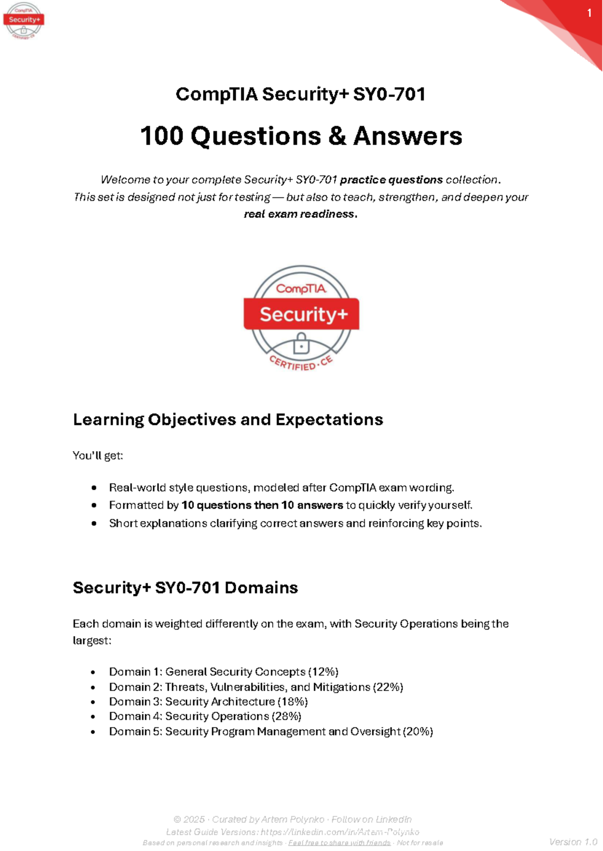 CompTIA Security+ Exam Study Guide: 100 Practice Questions & Answers ...