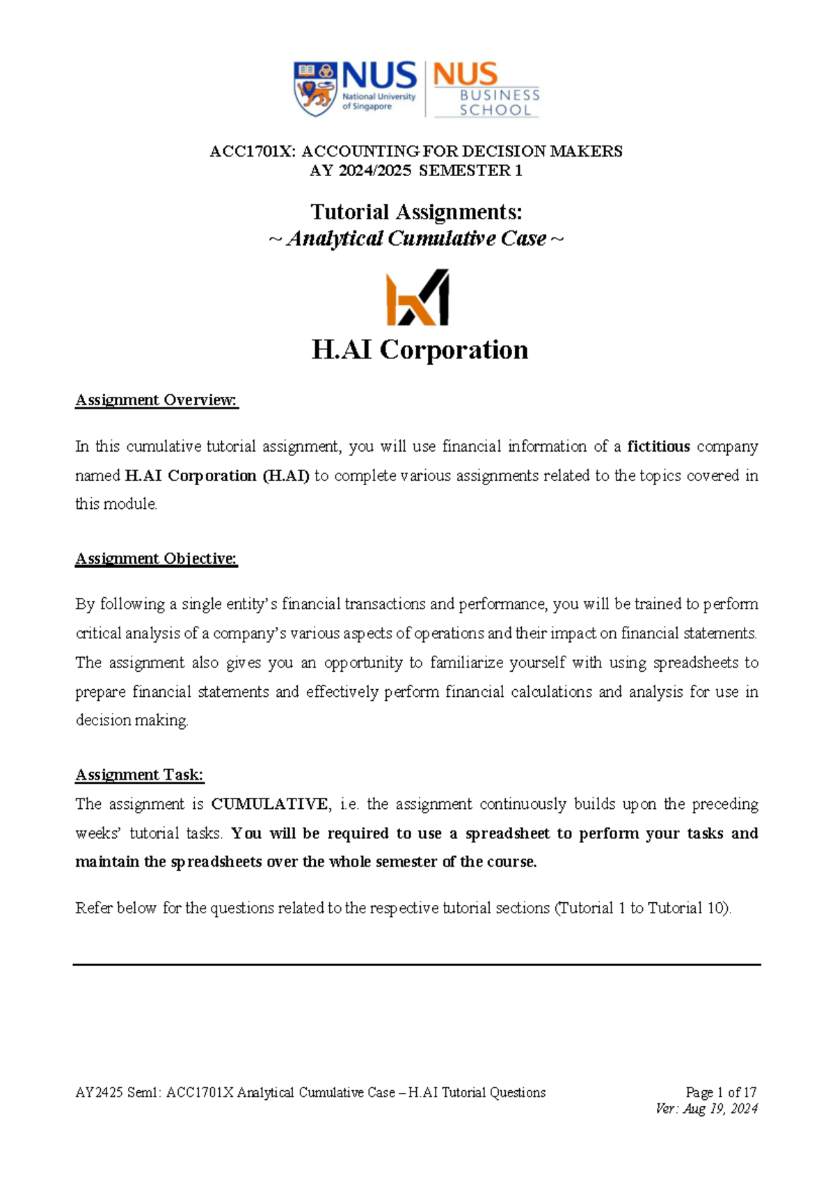 Tutorial+Assignment+-+H - AY2425 Sem1: ACC1701X Analytical Cumulative ...