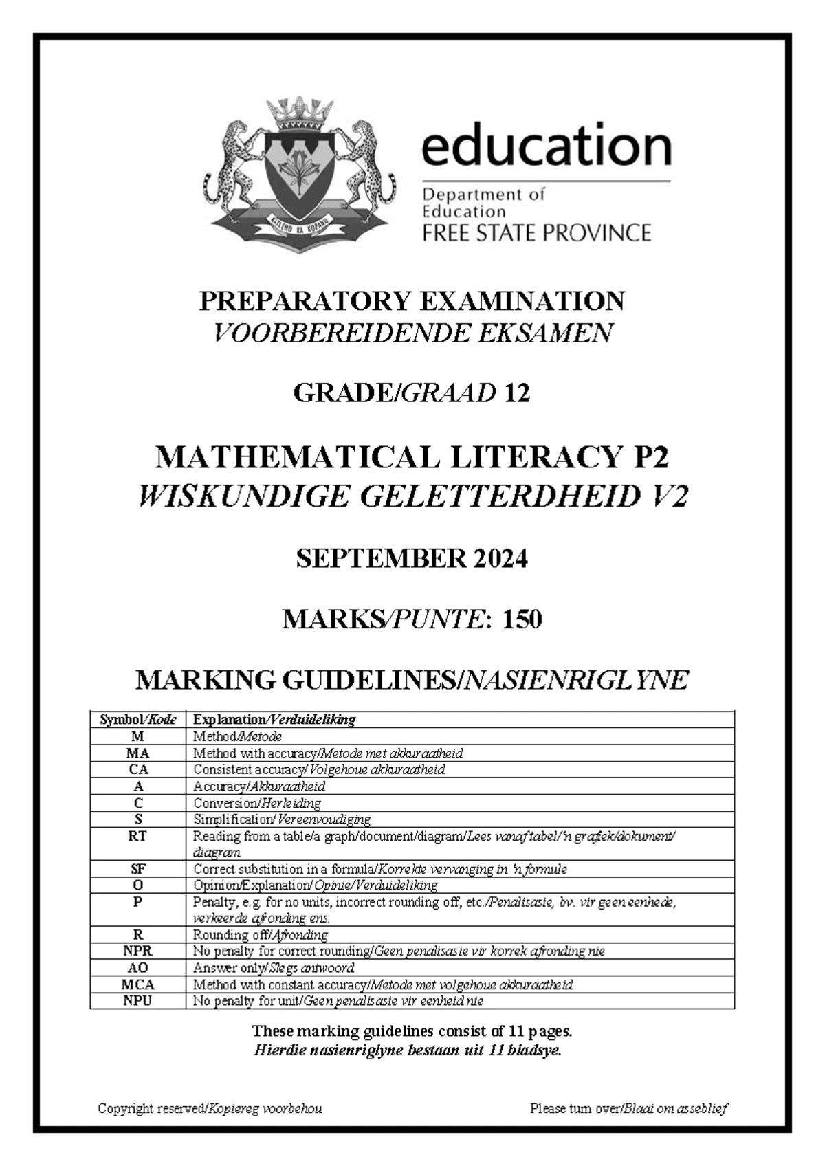 Mathematical Literacy P2 10602 Preparatory Exam 2024 Guide - Studocu