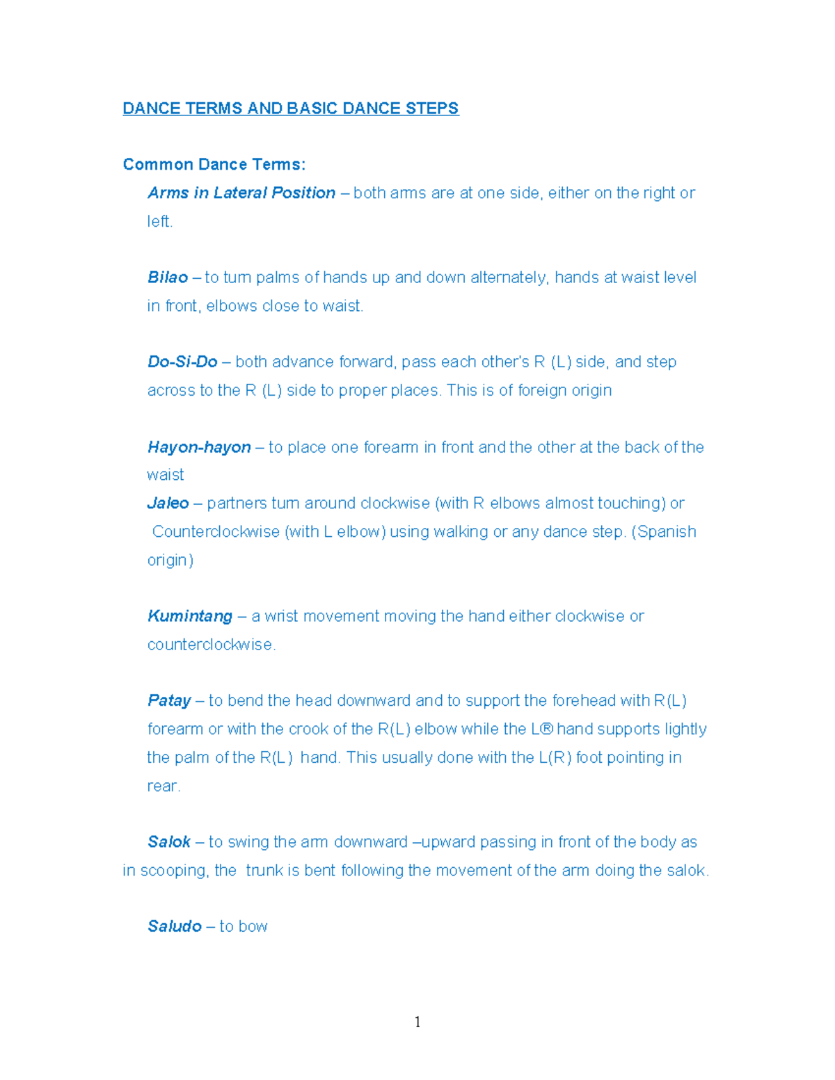 DANCE TERMS AND BASIC STEPS (PE-3 Notes) - Studocu