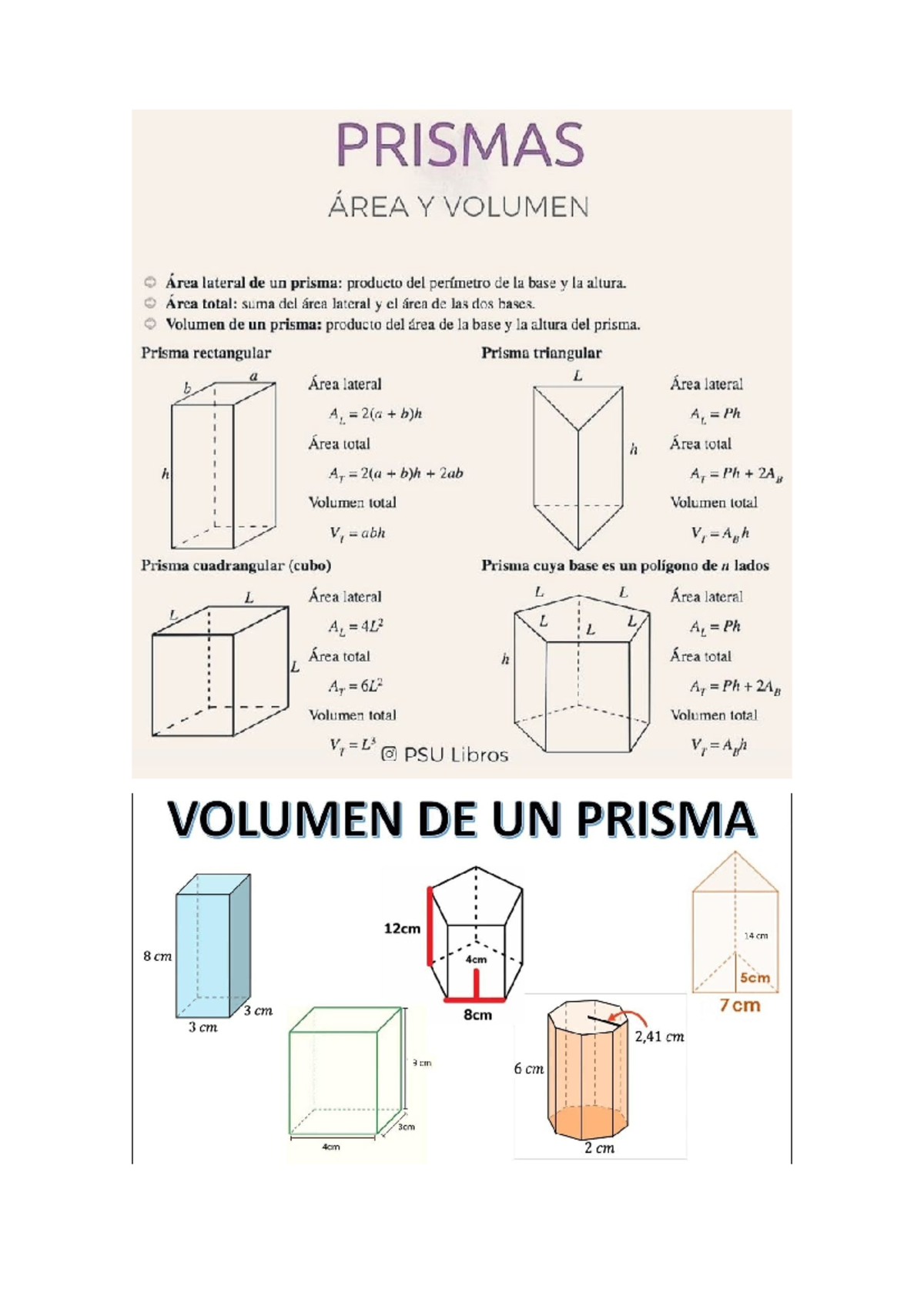 Áreas y Volumen de Prismas: Cálculos y Fórmulas - Studocu