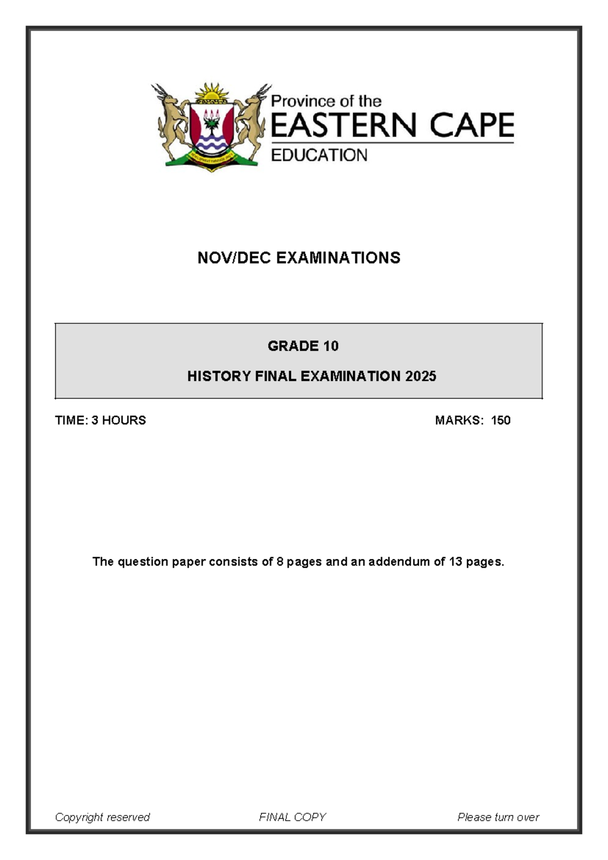 Grade 10 History Final Exam Paper 2025: Key Topics & Questions - Studocu