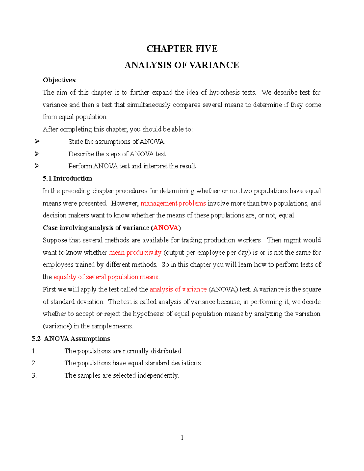 CHAPTER 5 - Analysis of Variance (ANOVA) in Statistics for Management ...