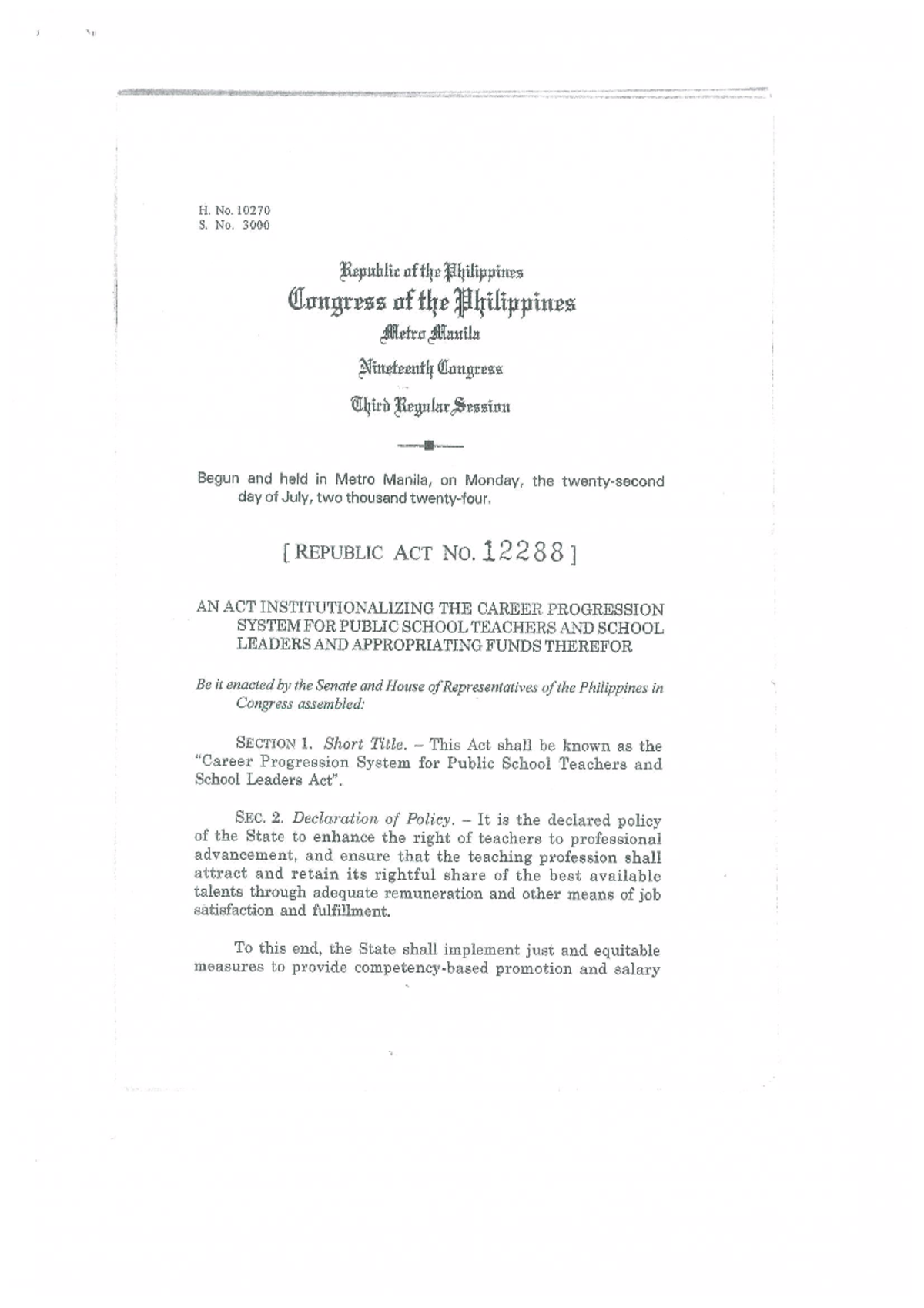 RA 12288: Institutionalizing Career Progression for Teachers & Leaders ...