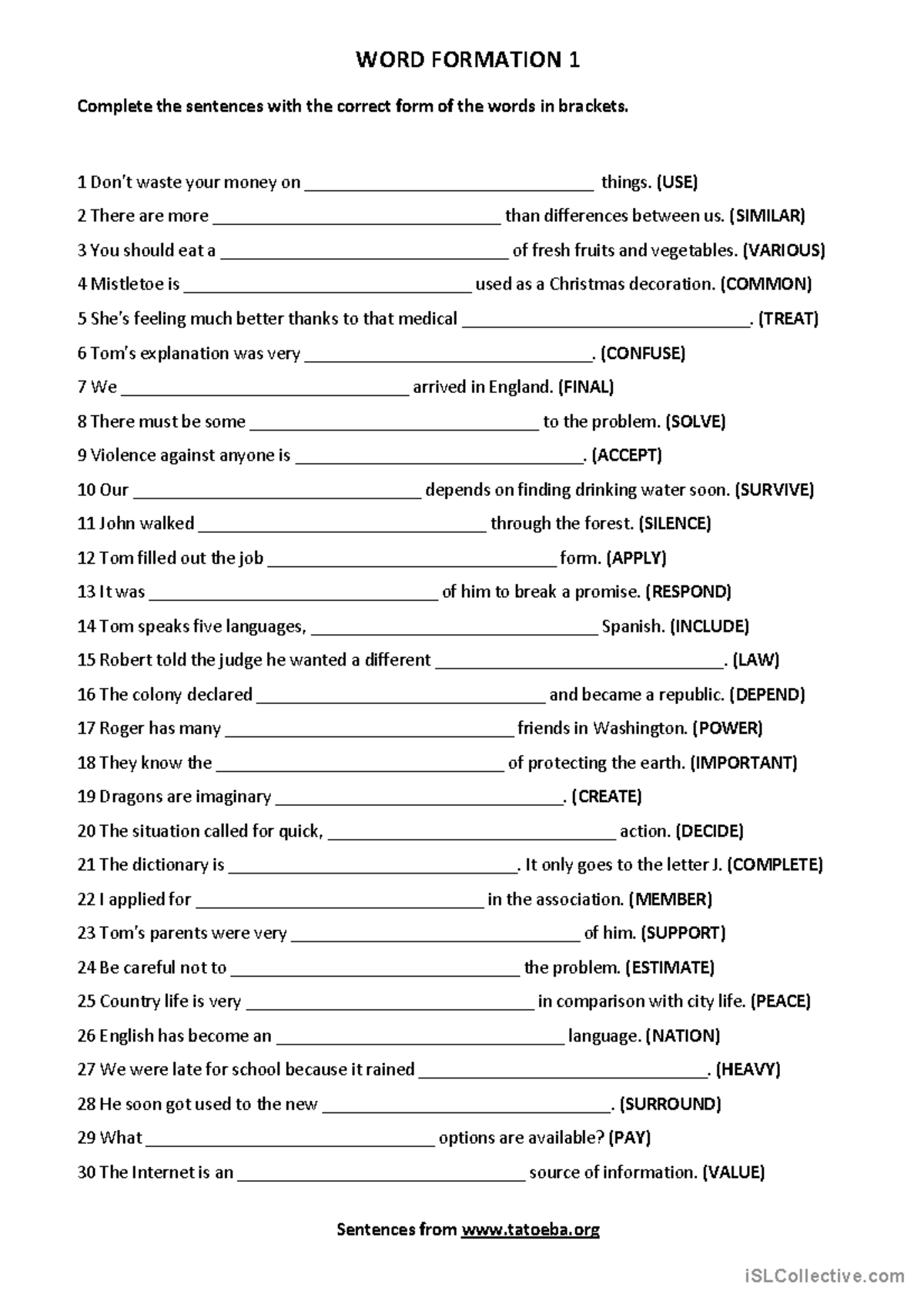 Word Formation 1 - Exercises for Practice and Application - Studocu