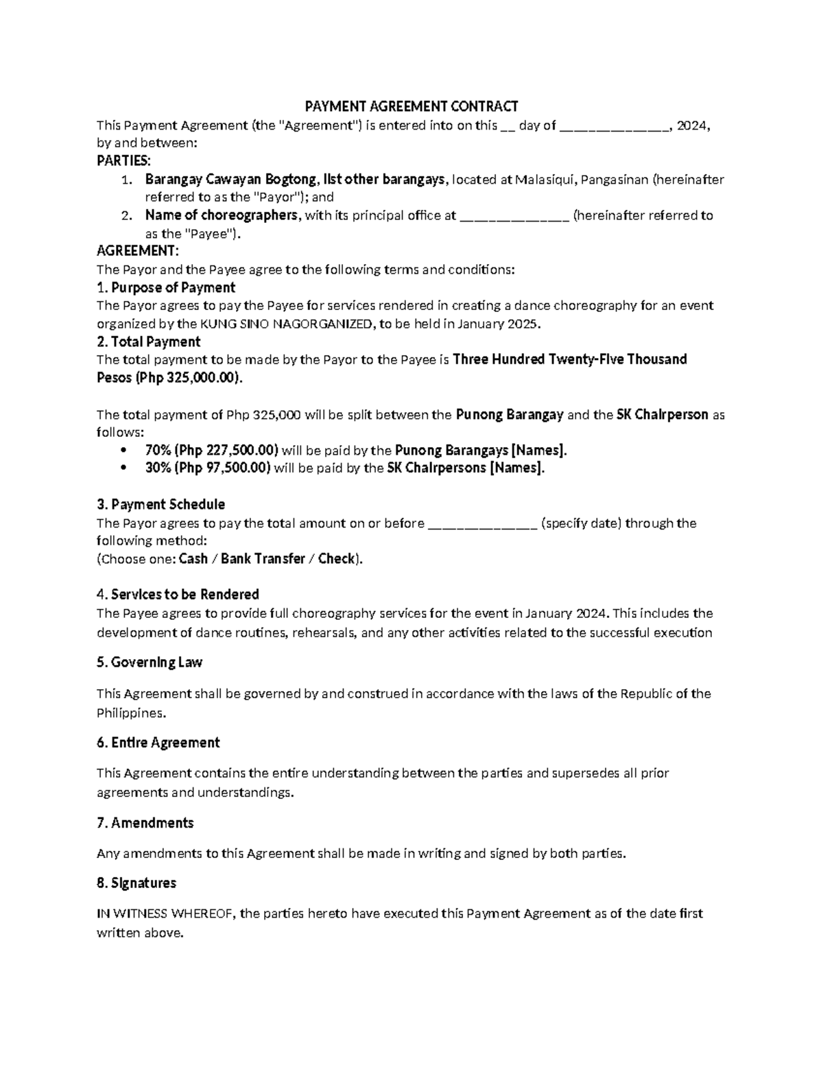 For Major edit - SK DUTIES - PAYMENT AGREEMENT CONTRACT This Payment ...