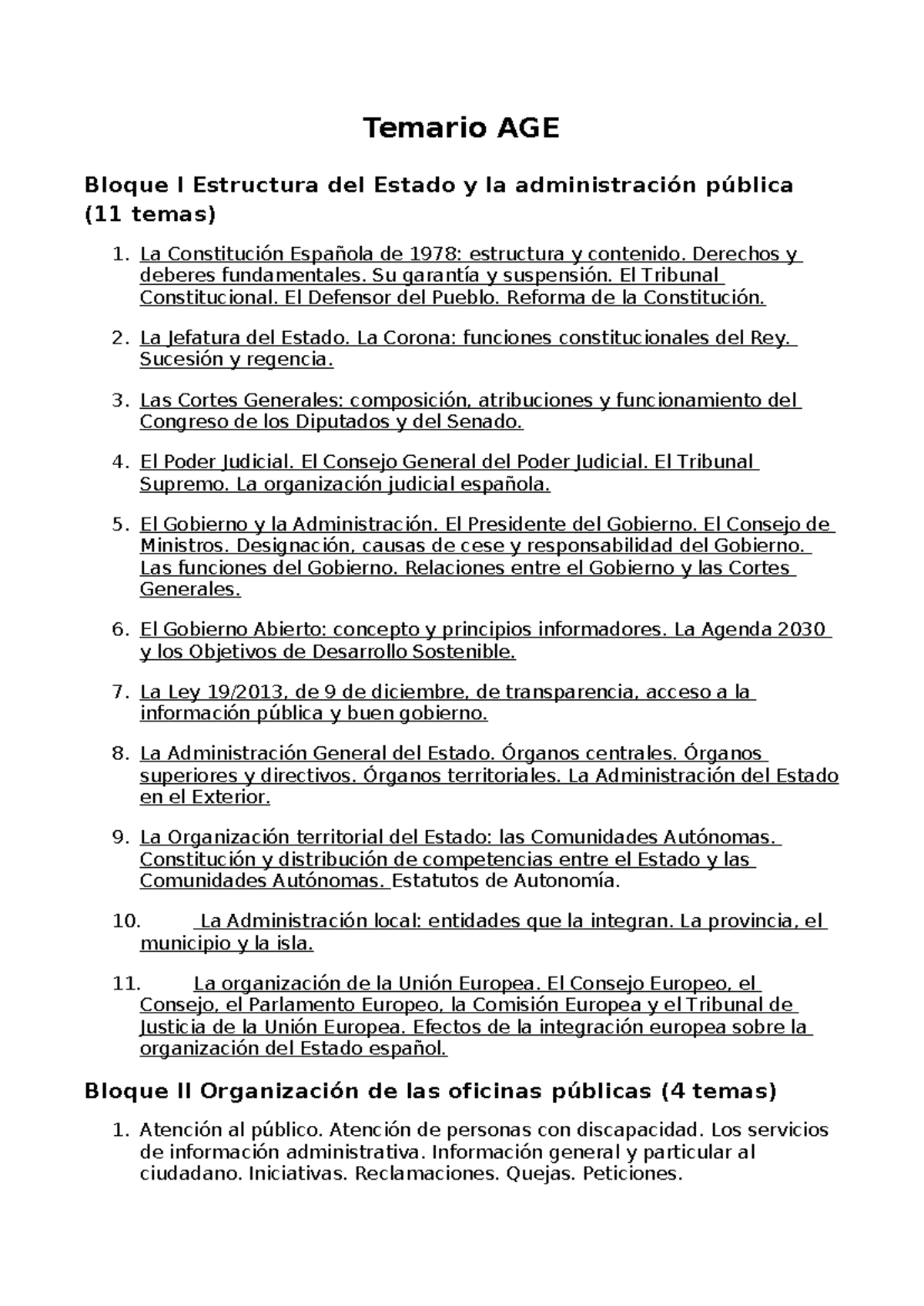 Temario AGE: Estructura del Estado y Administración Pública (11 temas ...