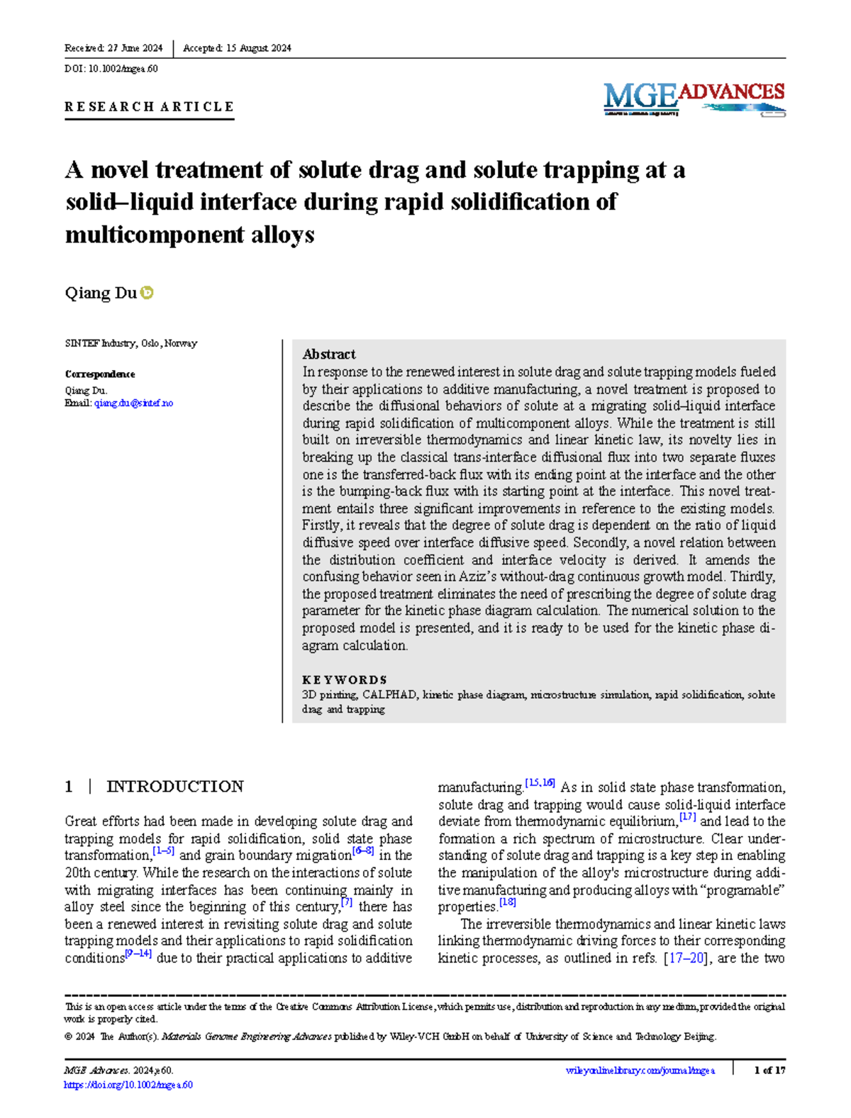 MGE 2024: Novel Solute Drag and Trapping Treatment in Alloy ...