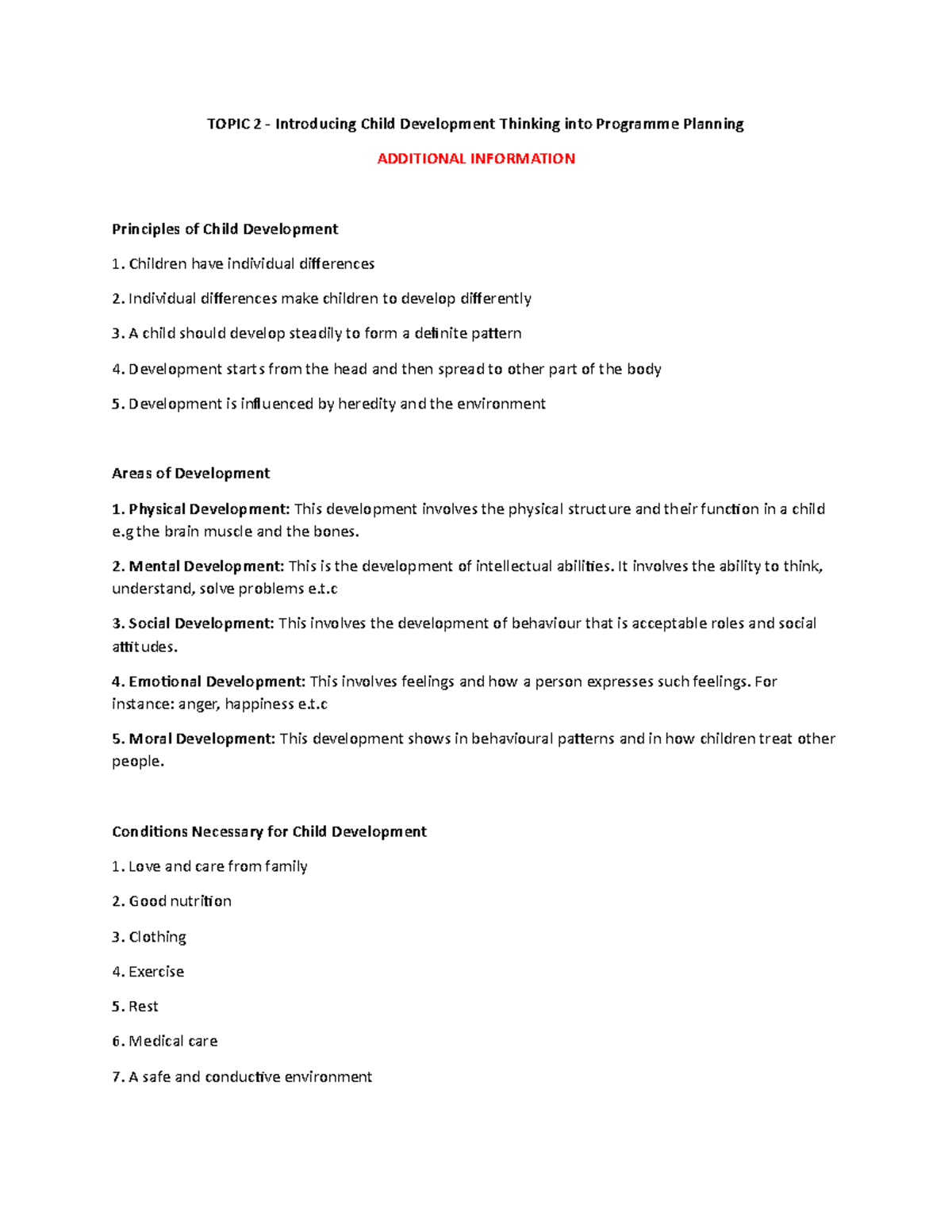 Topic 2 Additional - module 1 - TOPIC 2 - Introducing Child Development Thinking into Programme ...