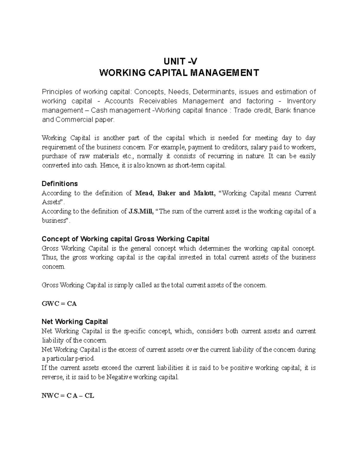 Working Capital Management: Principles, Issues, and Techniques (FM ...
