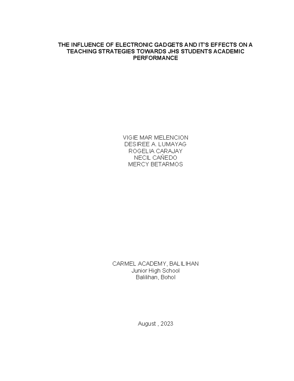 Thesis: The Impact of Gadgets on JHS Students' Academic Performance in ...