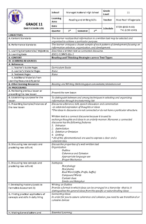 Q3 DLL MUSIC 9 WEEK 1 - DAILY LESSON LOG In MAPEH- School: SURIGAO CITY ...