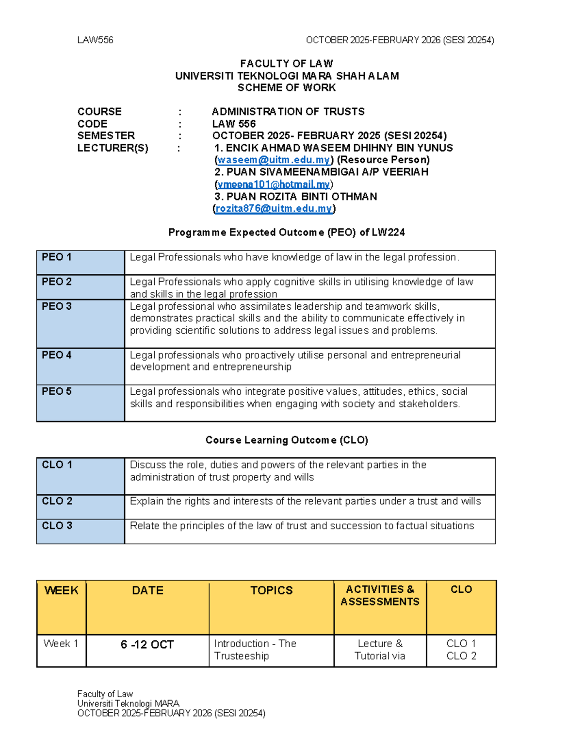 LAW556 OCTOBER 2026 (SESI 20254) ADMINISTRATION OF TRUSTS - LESSON PLAN ...