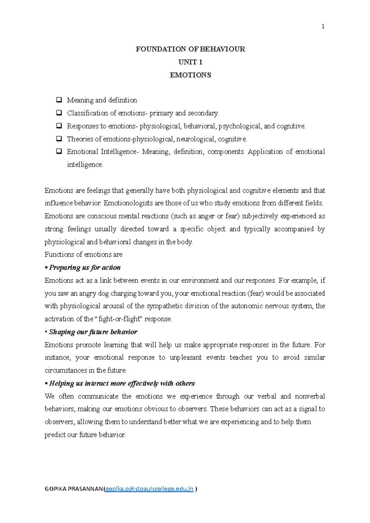 PSY 101 UNIT 1: Understanding Emotions and Emotional Intelligence - Studocu