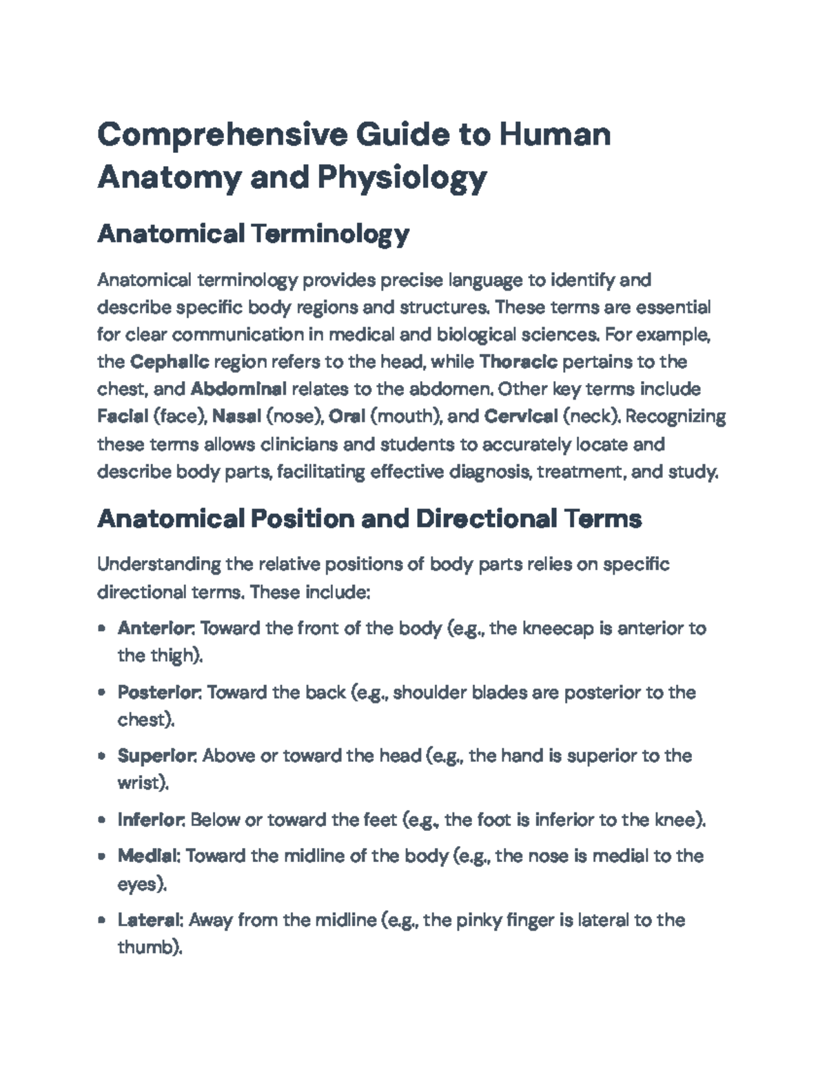Comprehensive Outline of Human Anatomy & Physiology Concepts (ANAT 101 ...