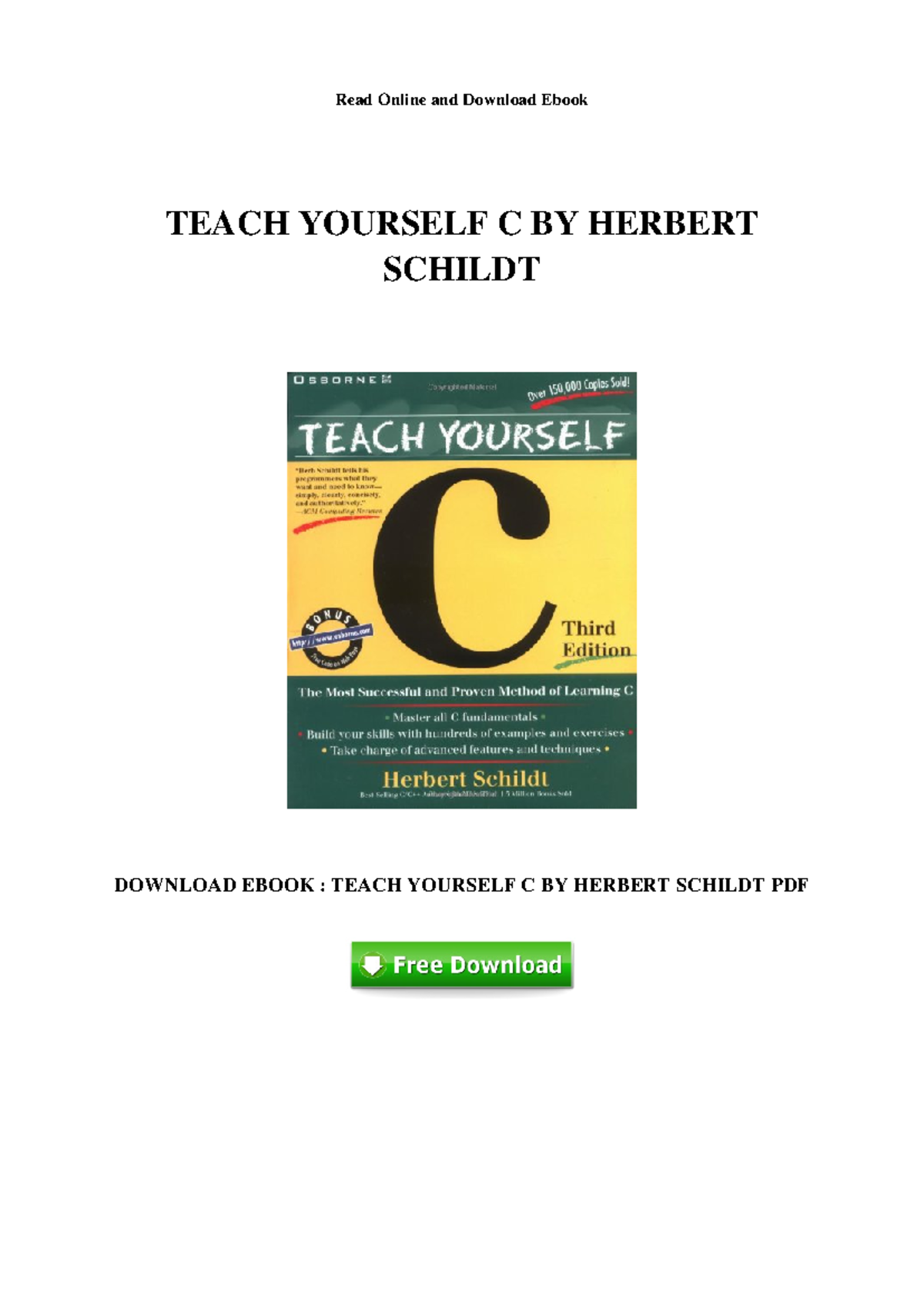 Teach Yourself C: A Complete Guide by Herbert Schildt (PDF) - Studocu