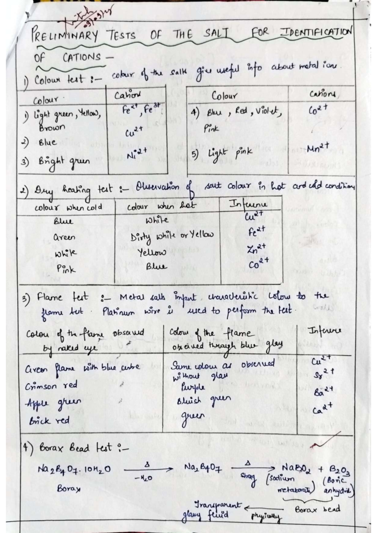 Practical Chemistry - Cation Identification Tests and Analysis - Studocu