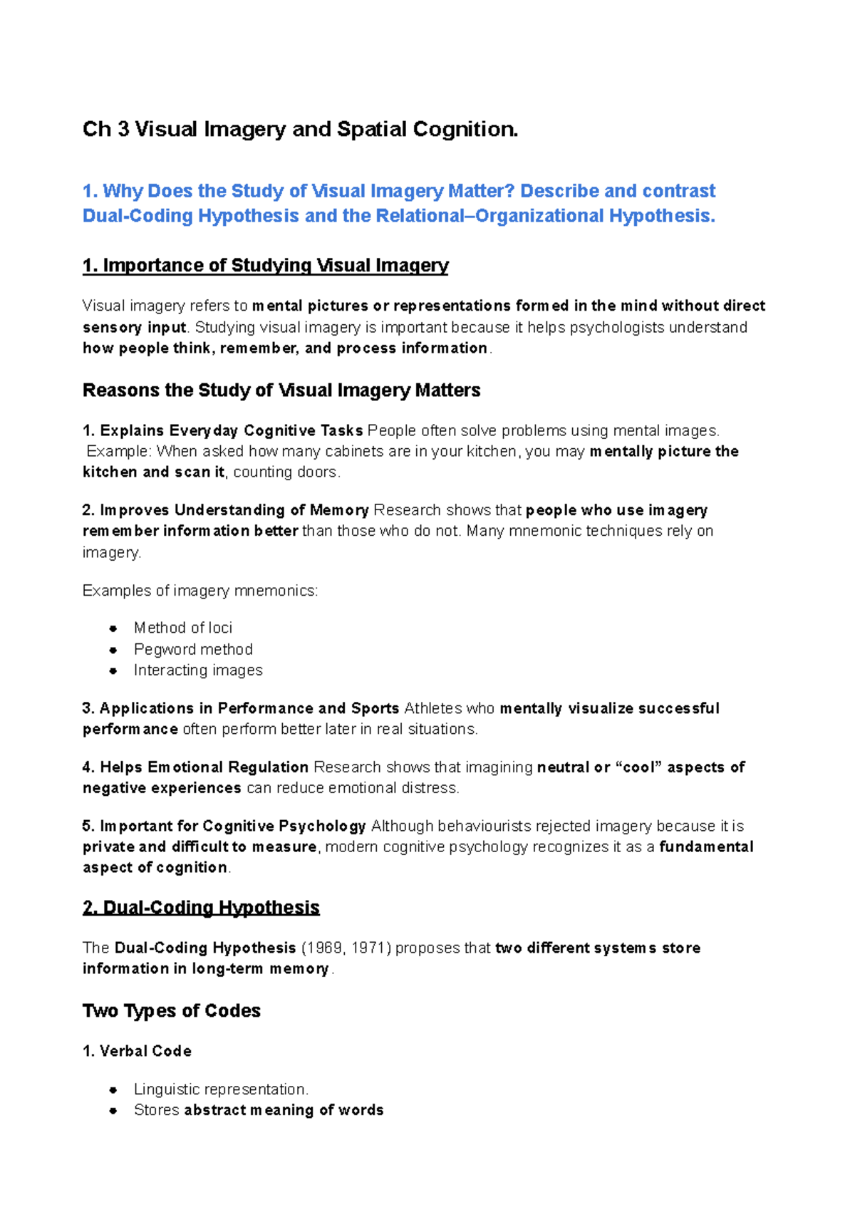 Ch 3: Visual Imagery & Spatial Cognition Insights and Studies - Studocu