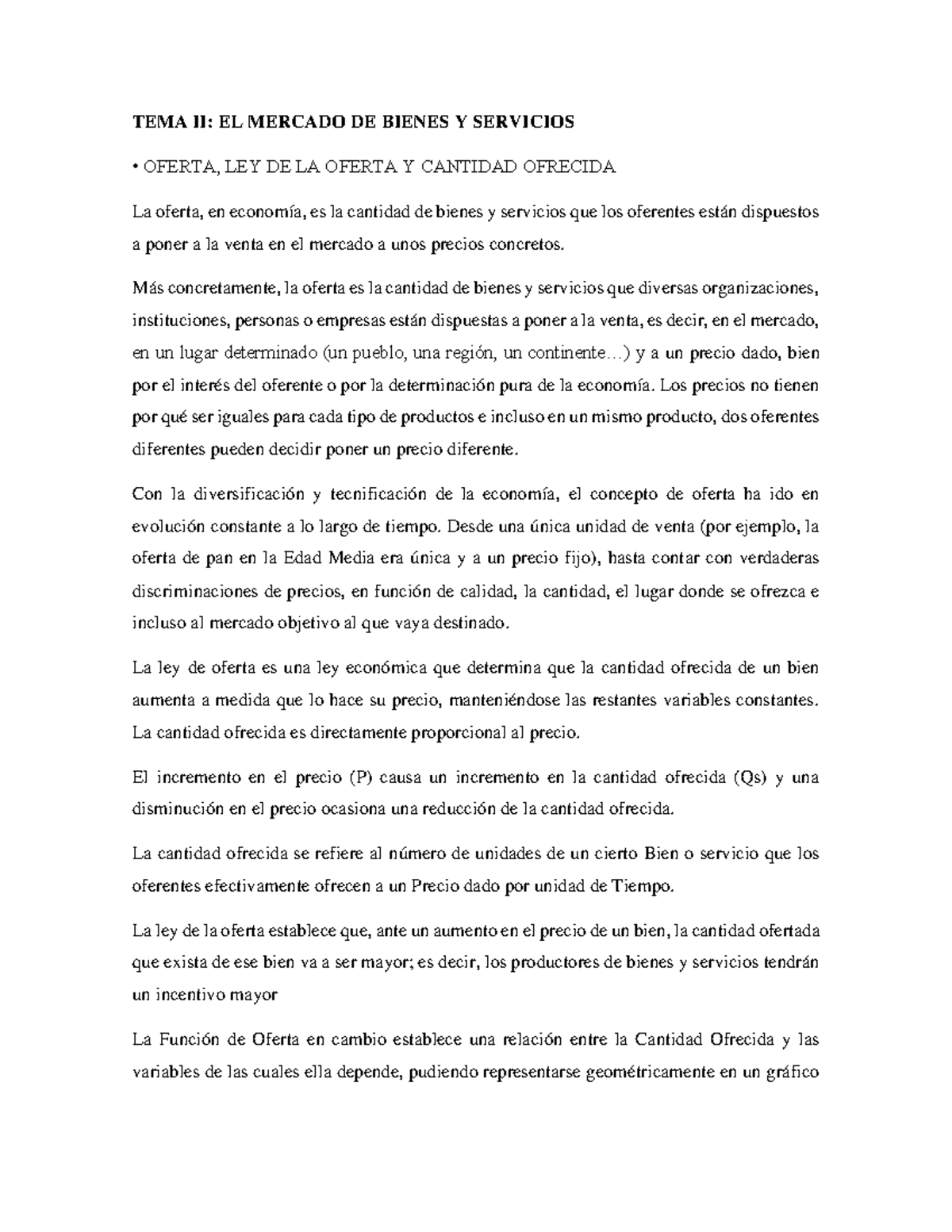 TEMA II - Economia - el mercado de bienes y servicios - TEMA II: EL MERCADO DE BIENES Y ...