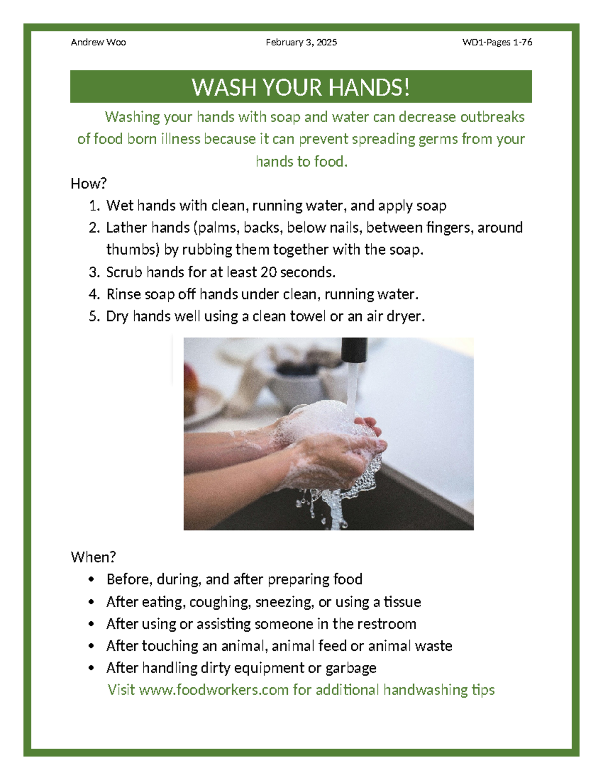 WASH YOUR Hands - assignment. - Andrew Woo February 3, 2025 WD1-Pages 1 ...