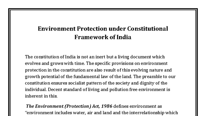 Constitutional Framework for Environmental Protection in India - Studocu