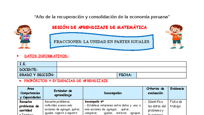 4° SES MATE MART 9: Fracciones y la Unidad en Partes Iguales - Studocu
