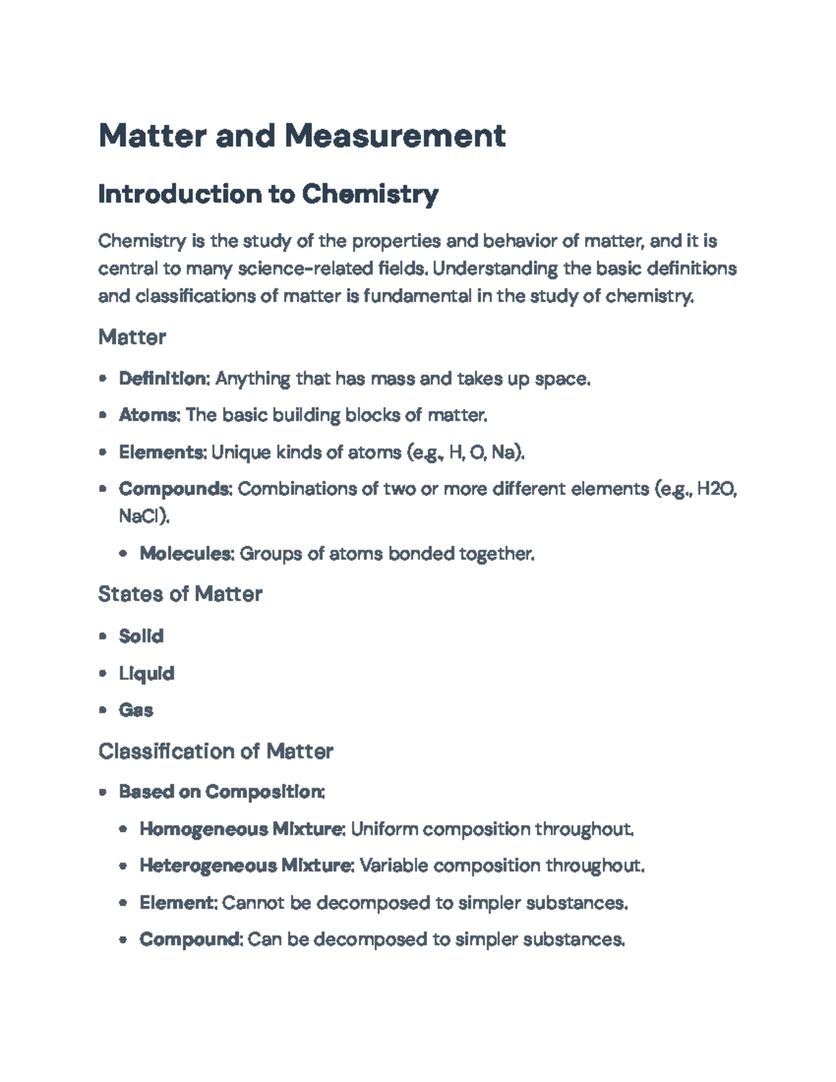 Introduction to Chemistry: Matter and Measurement Overview - Matter and ...