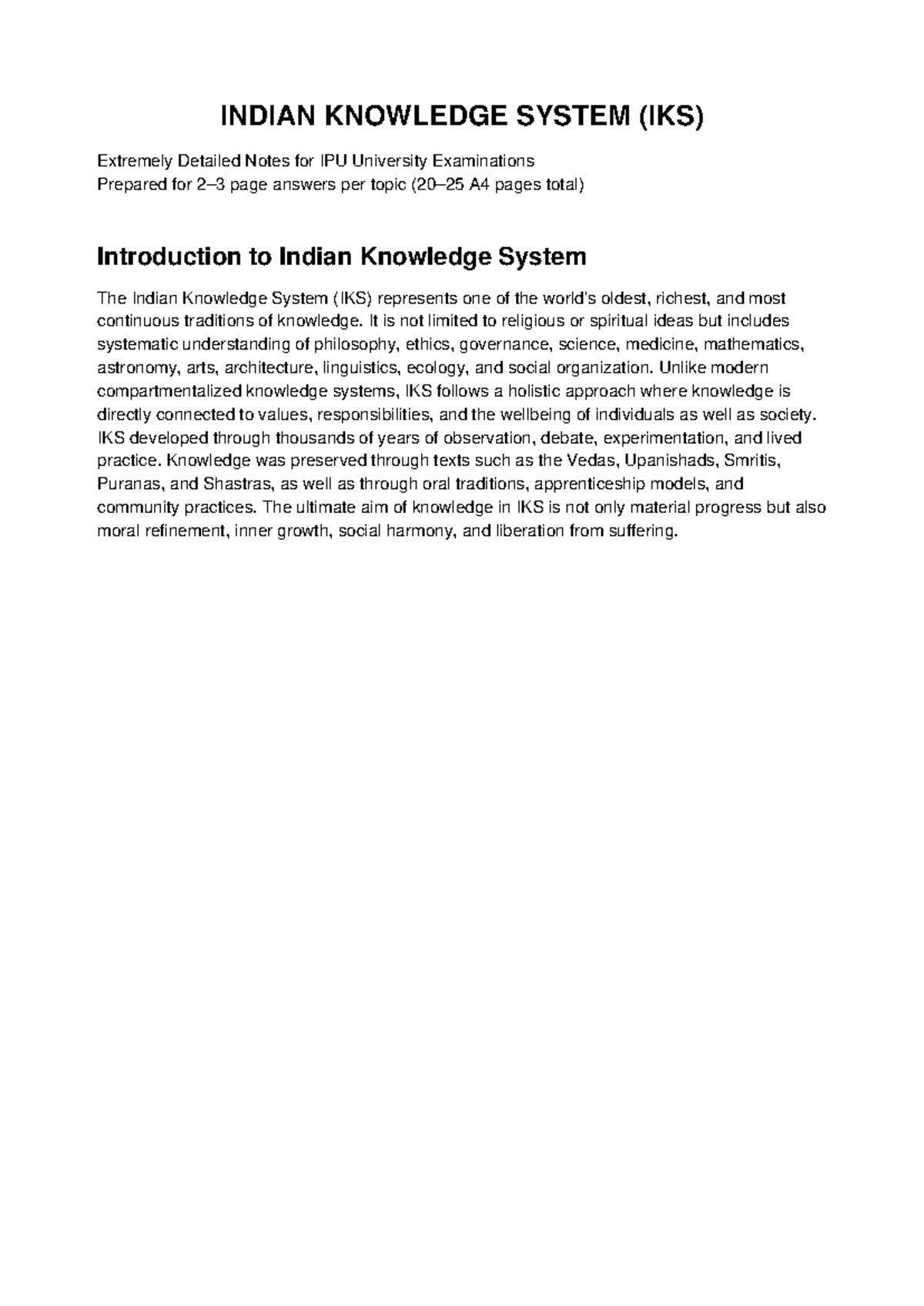 IKS (Indian Knowledge System) Comprehensive Notes for IPU Exams - Studocu