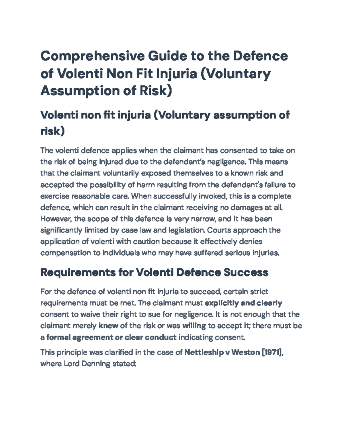 Comprehensive Overview of Volenti Non Fit Injuria in Negligence Law ...