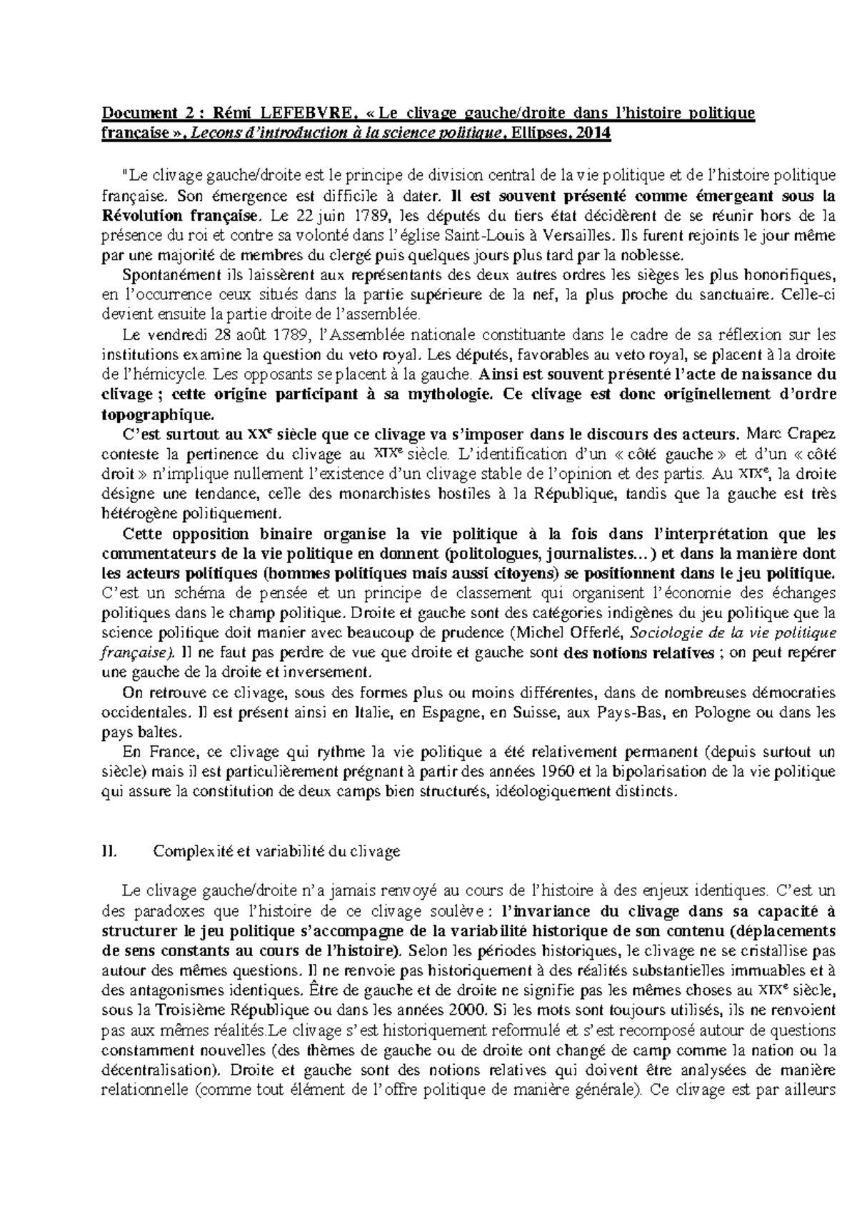 Le clivage gauche droite dans lhistoire politique removed removed ...