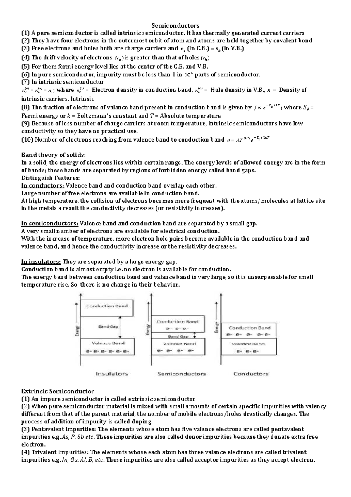 Semiconductors - Class Notes (PHYS 101) - Studocu