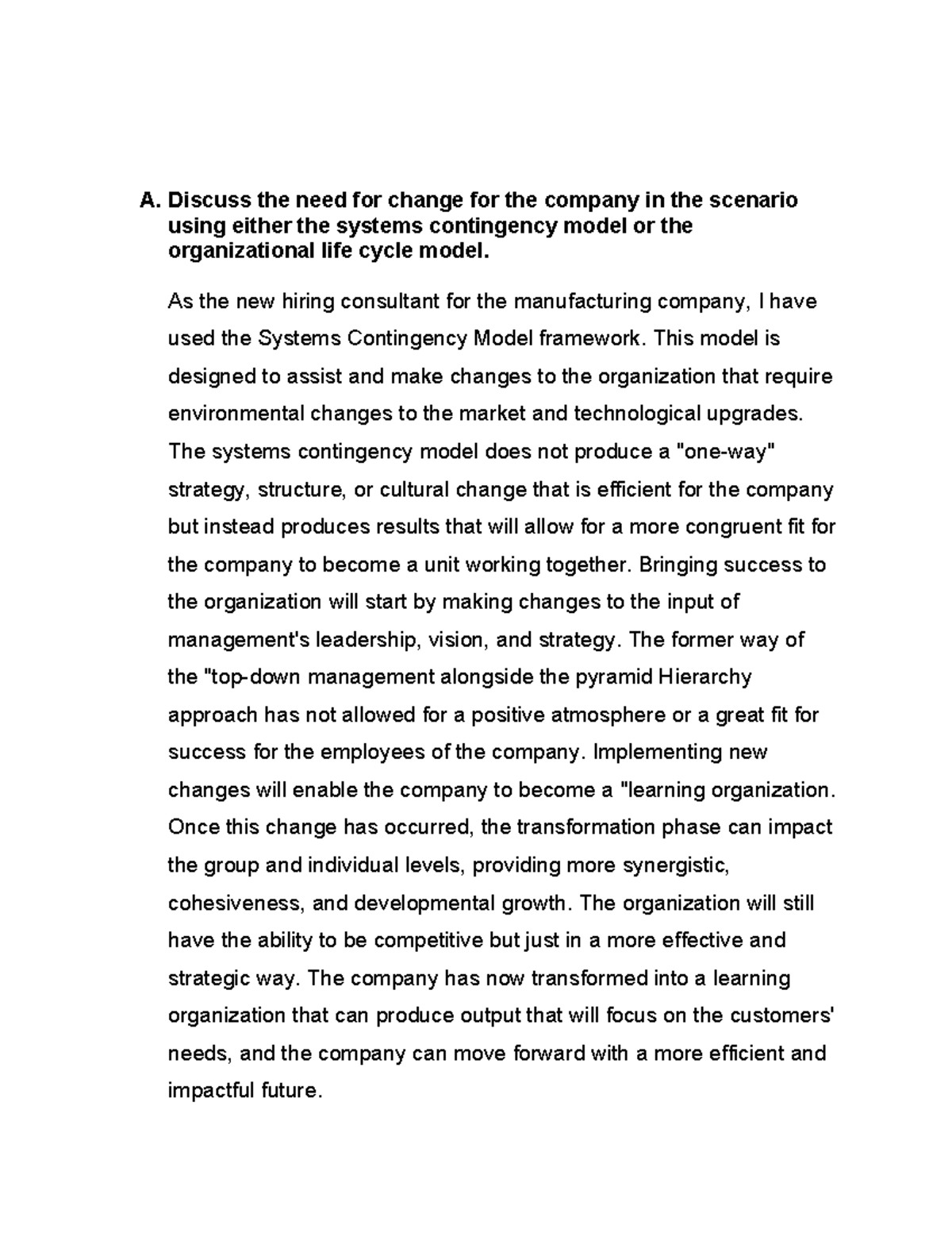 Revise Summary: Change Management Using Systems Contingency Model - Studocu