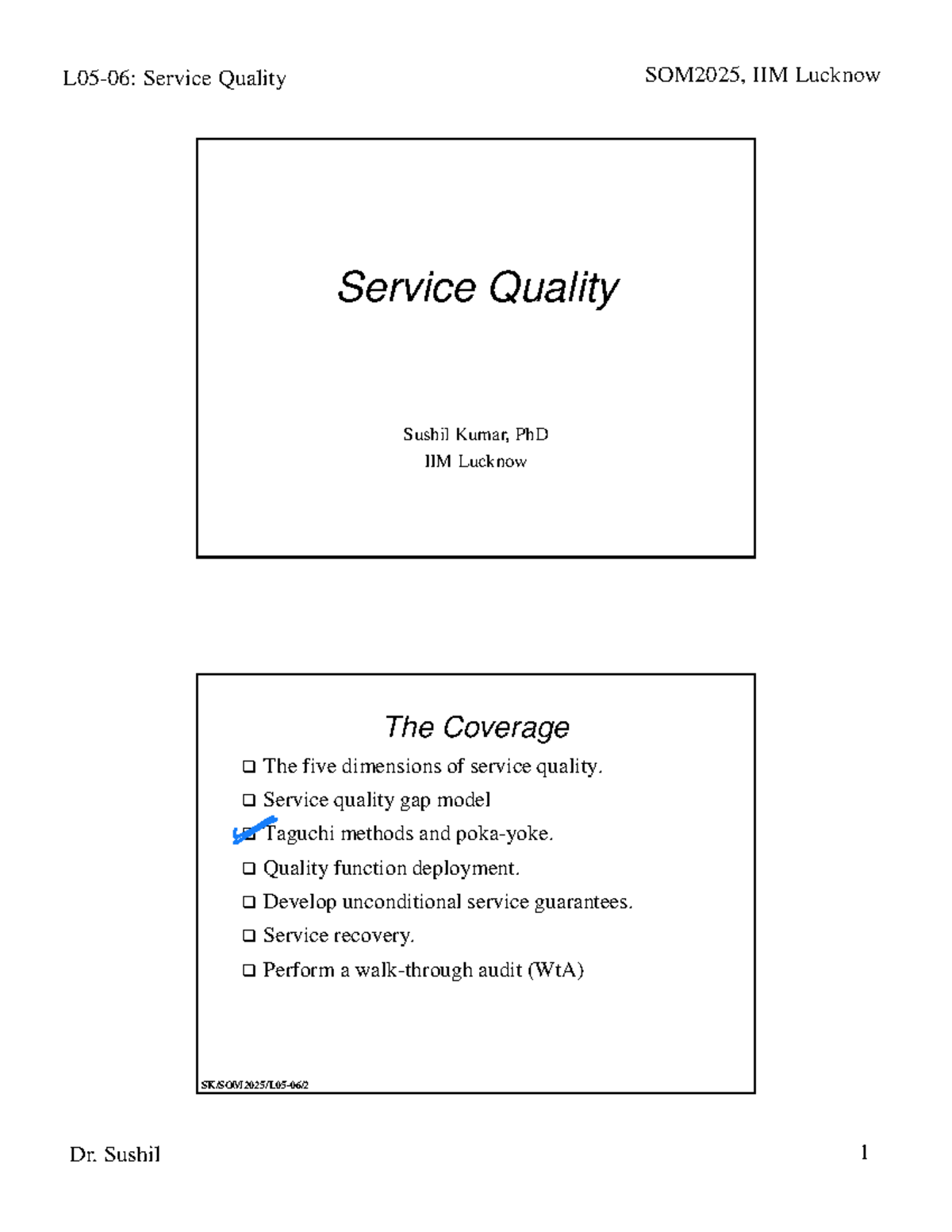 SOM2025, IIM Lucknow Service Quality: Key Concepts and Frameworks - Studocu