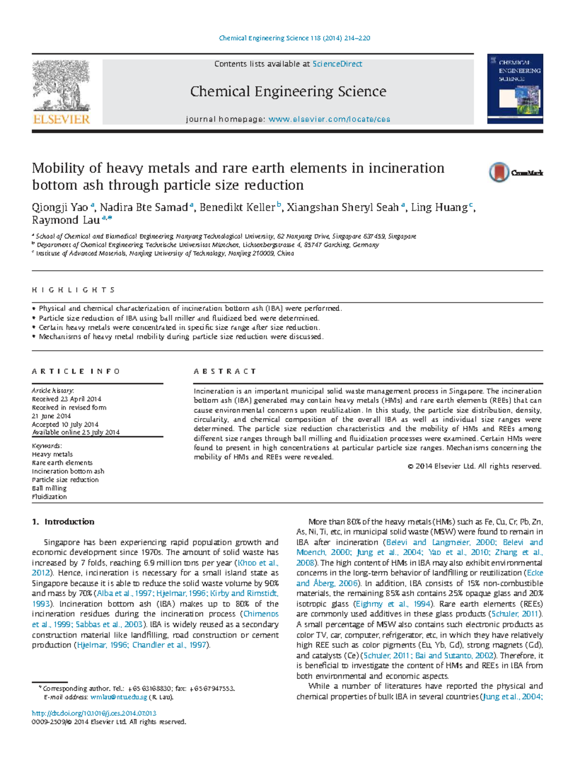 Mobility of Heavy Metals and REEs in IBA: Particle Size Reduction Study ...