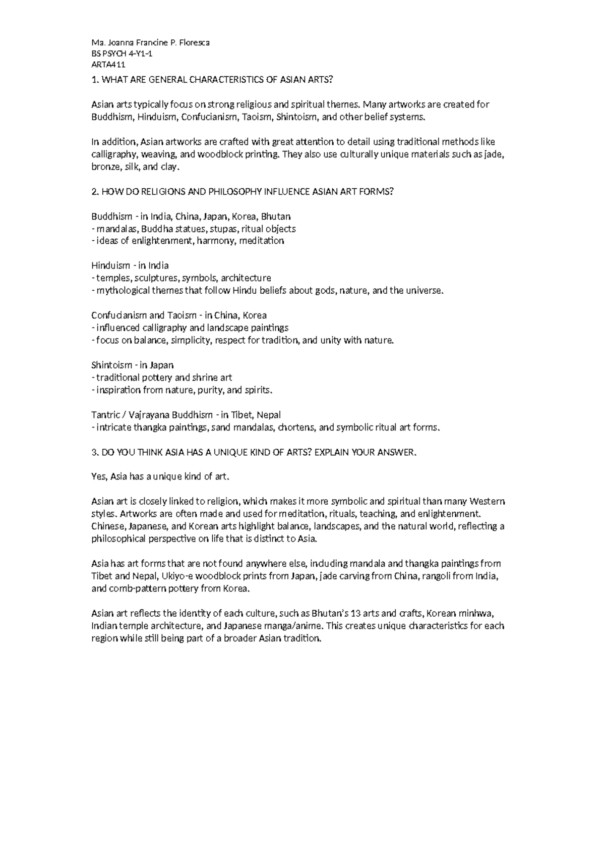 Asian ART: Characteristics, Influences, and Uniqueness in ARTA411 - Studocu