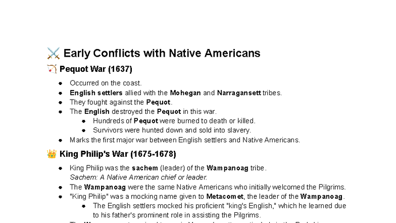 ⚔️ Early Conflicts with Native Americans: Pequot War & King Philip's ...
