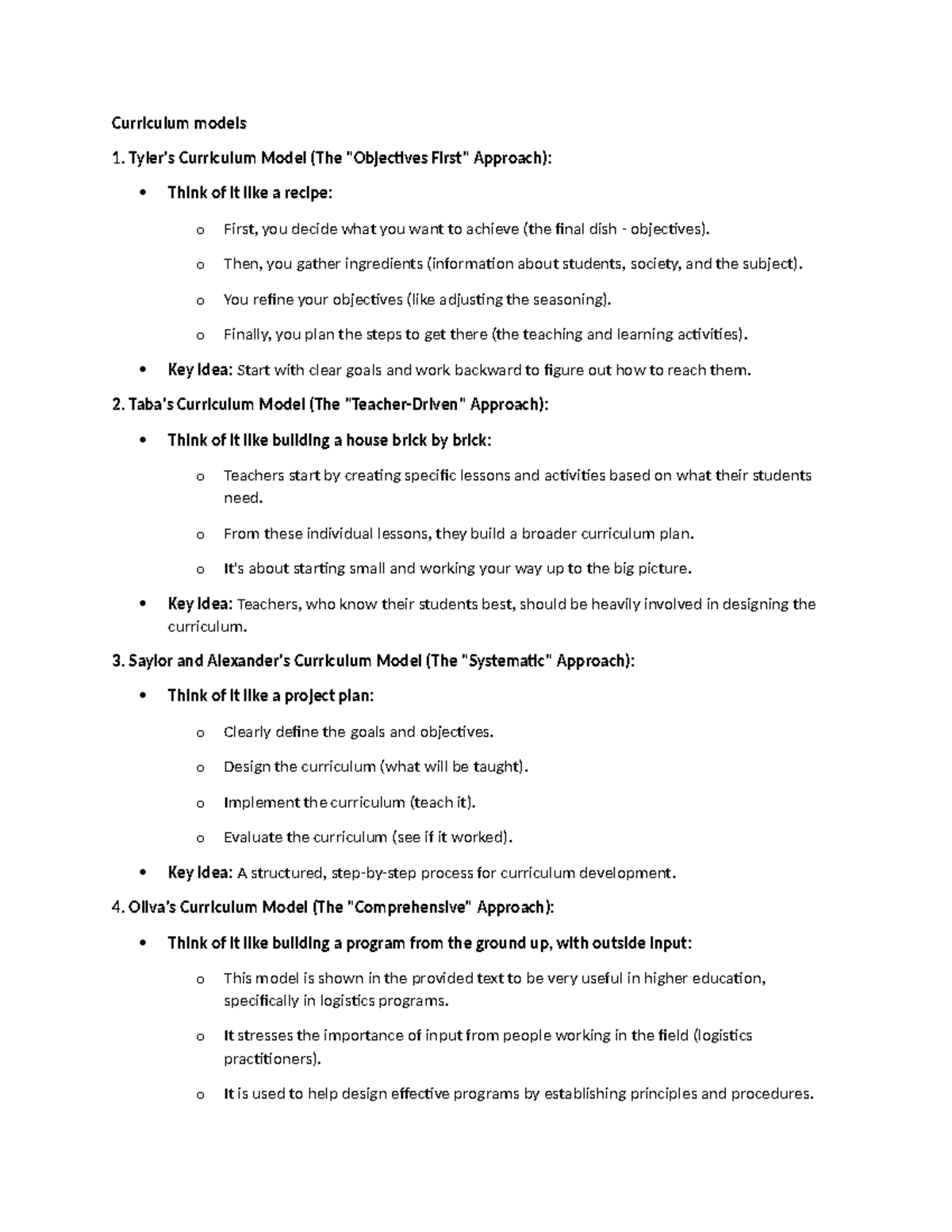 Curriculum Models Discussion: Approaches and Design Structures - Studocu