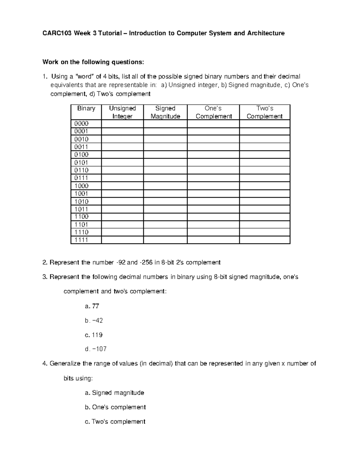 CA Week 3 -Tutorial - CARC103 Week 3 Tutorial – Introduction to ...