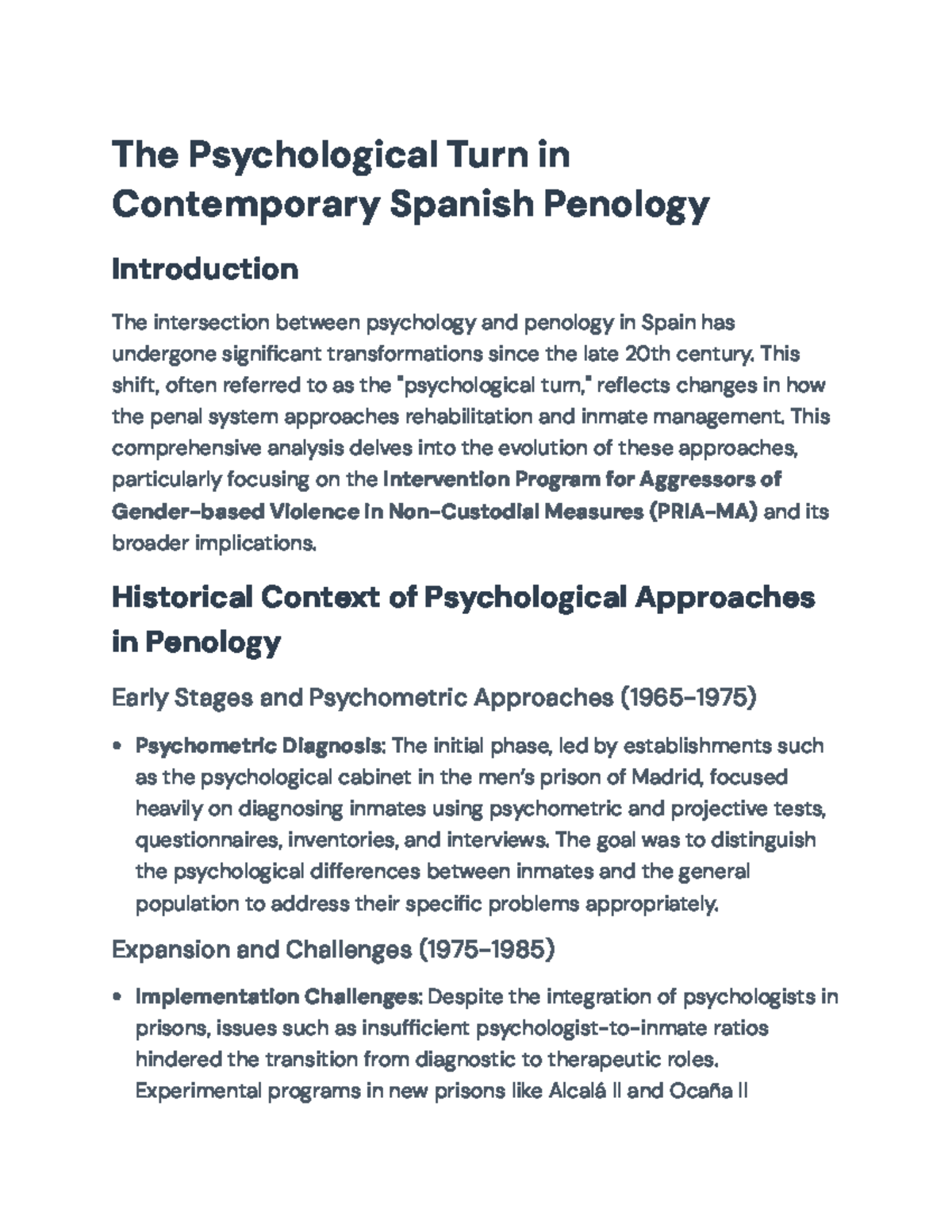 The Psychological Turn in Spanish Penology: Interventions & Impacts ...
