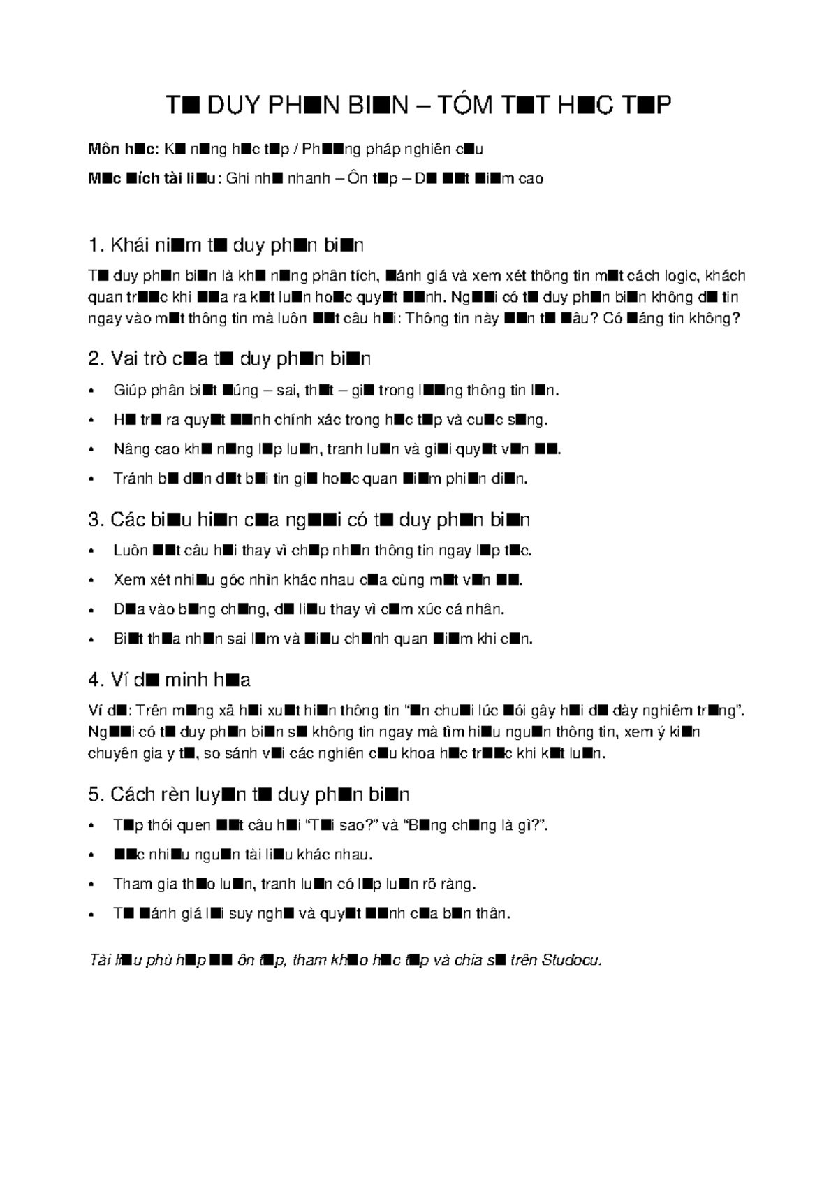 Tư Duy Phản Biện Tóm Tắt - Môn Pháp Nghiên Tài (DDDD) - Studocu