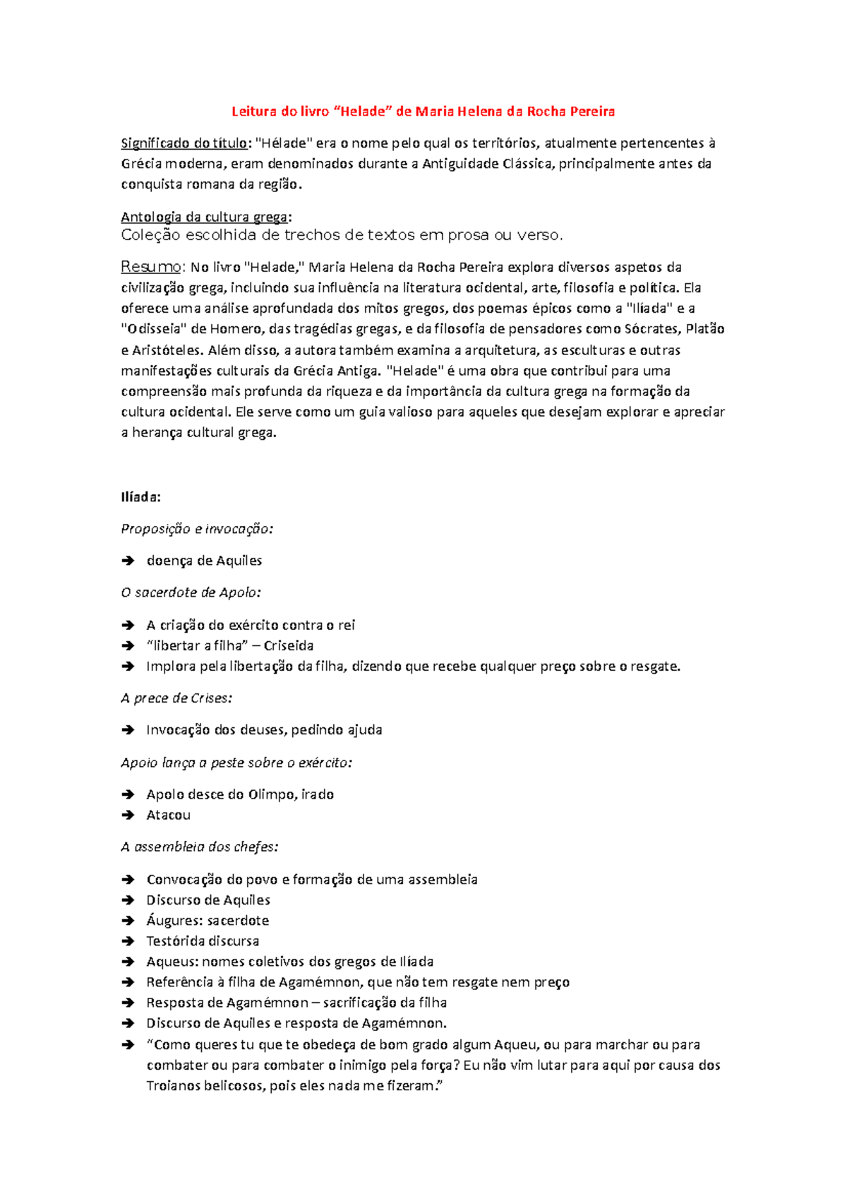 Análise e Resumo do Livro "Helade" - Resumo de Leitura 2023 - Studocu