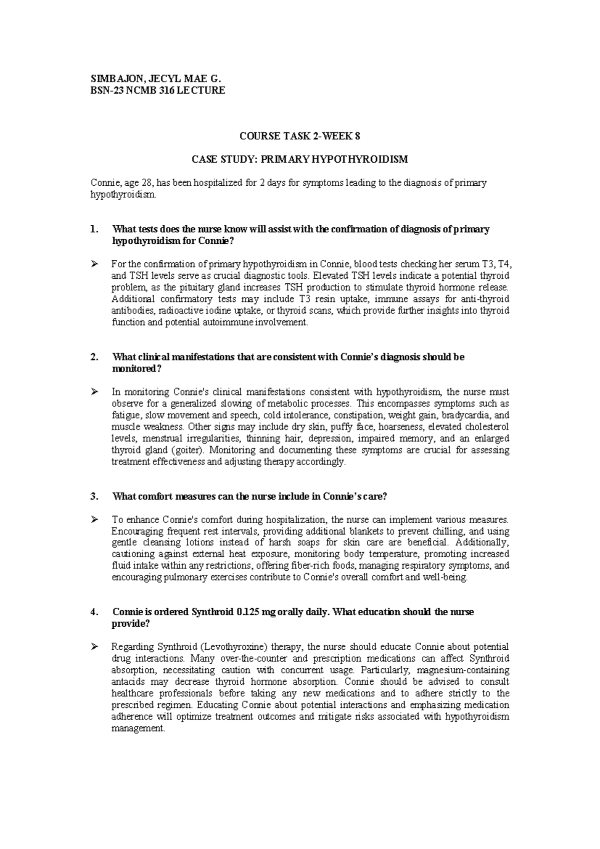 Course TASK 2-WK 8 - Case study - SIMBAJON, JECYL MAE G. BSN-23 NCMB ...