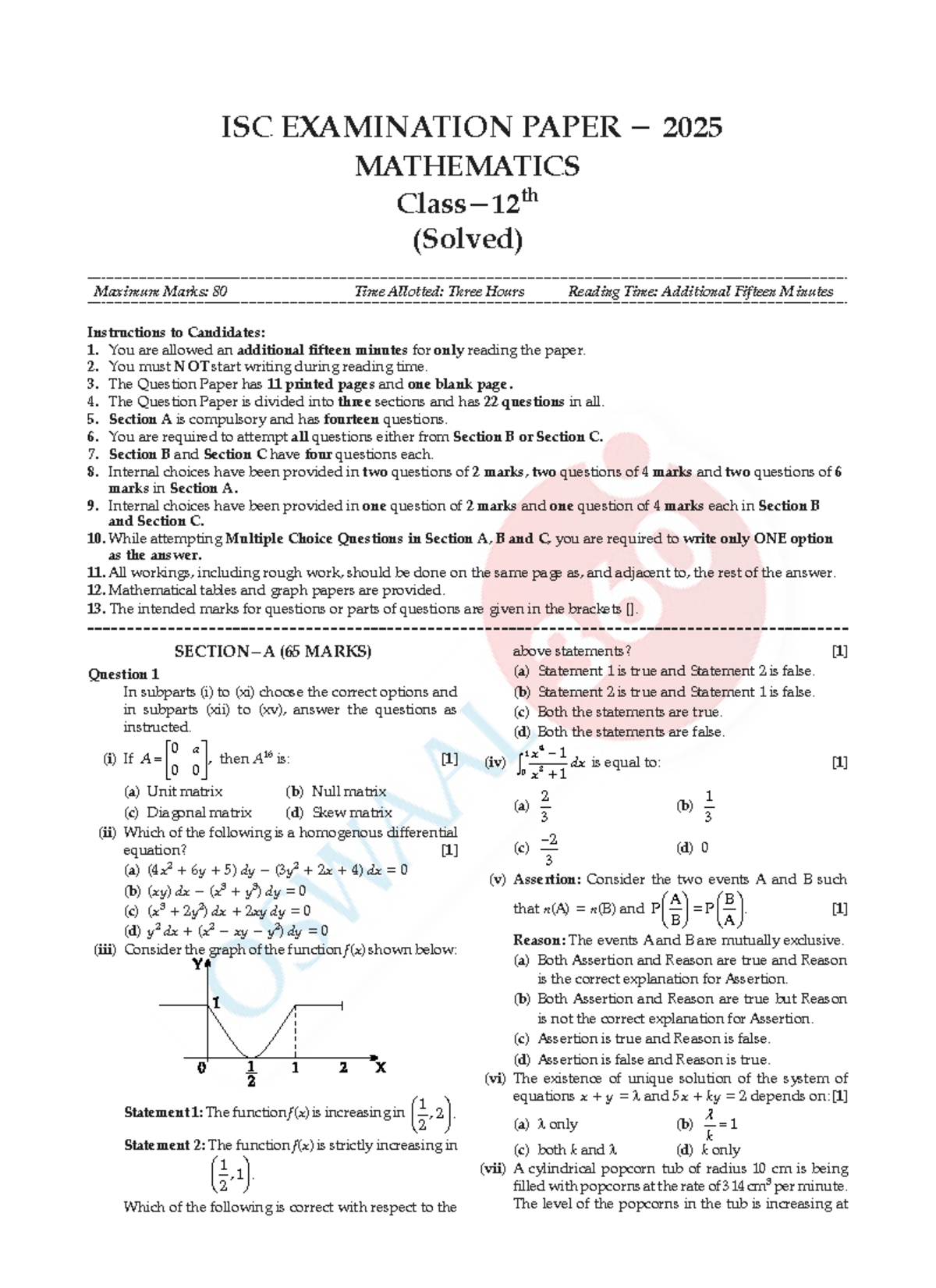 Math 2025 - ISC Examination Paper (Solved) for Mathematics - Studocu