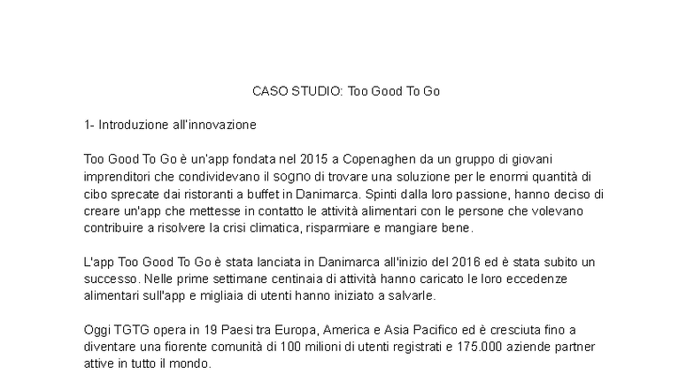 CASO STUDIO: Too Good To Go e la Lotta allo Spreco Alimentare - Studocu