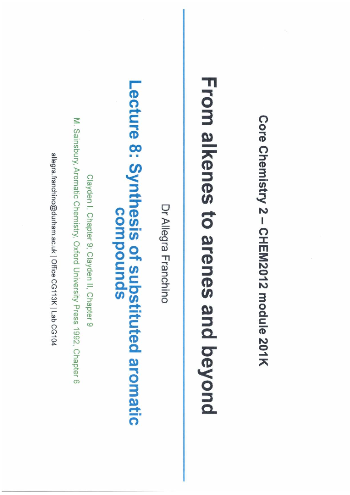 CHEM201K Lecture 8: Synthesis of Substituted Aromatic Compounds - Studocu