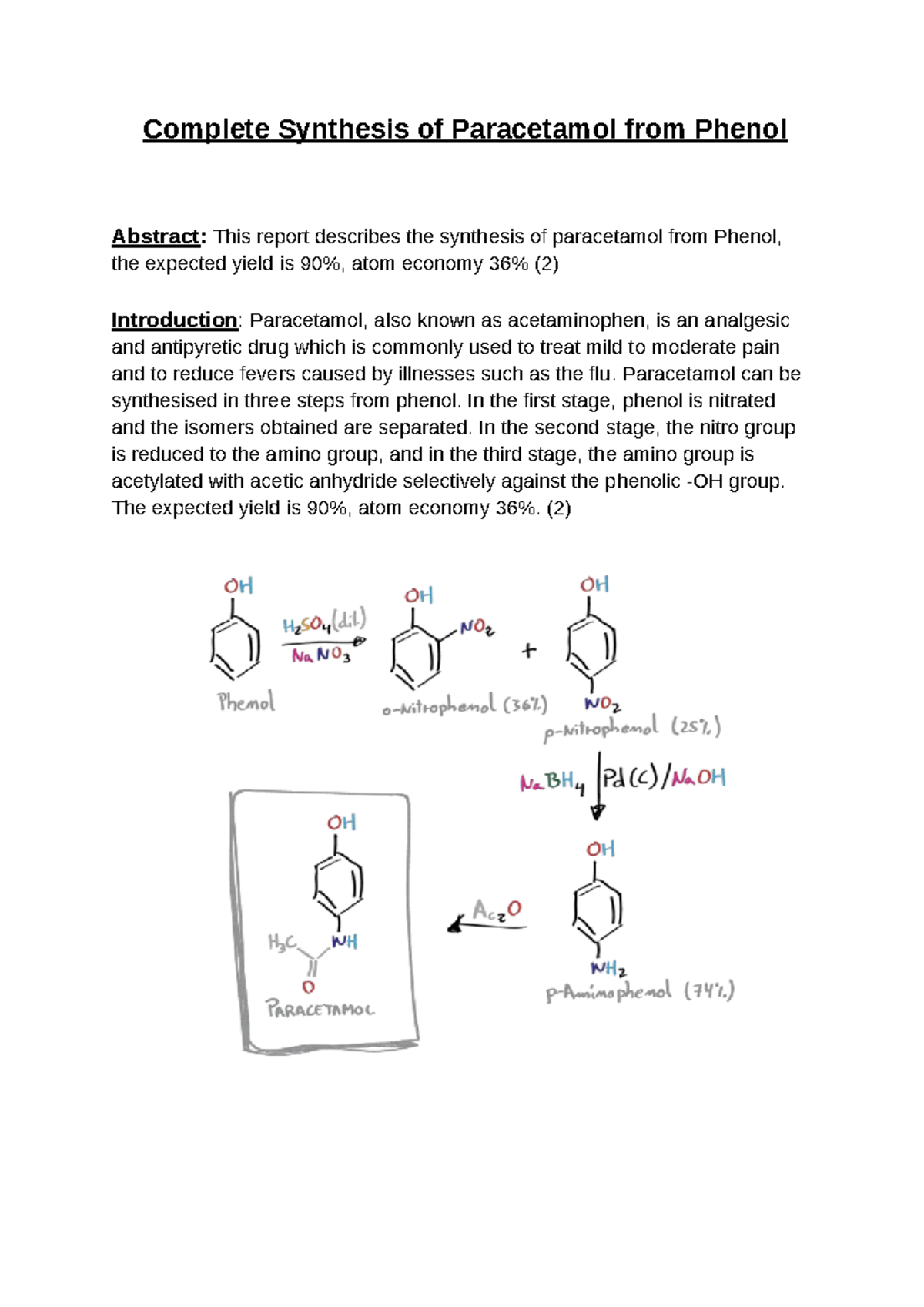 Synthesis of Paracetamol from Phenol: Chemical Process and Yield ...